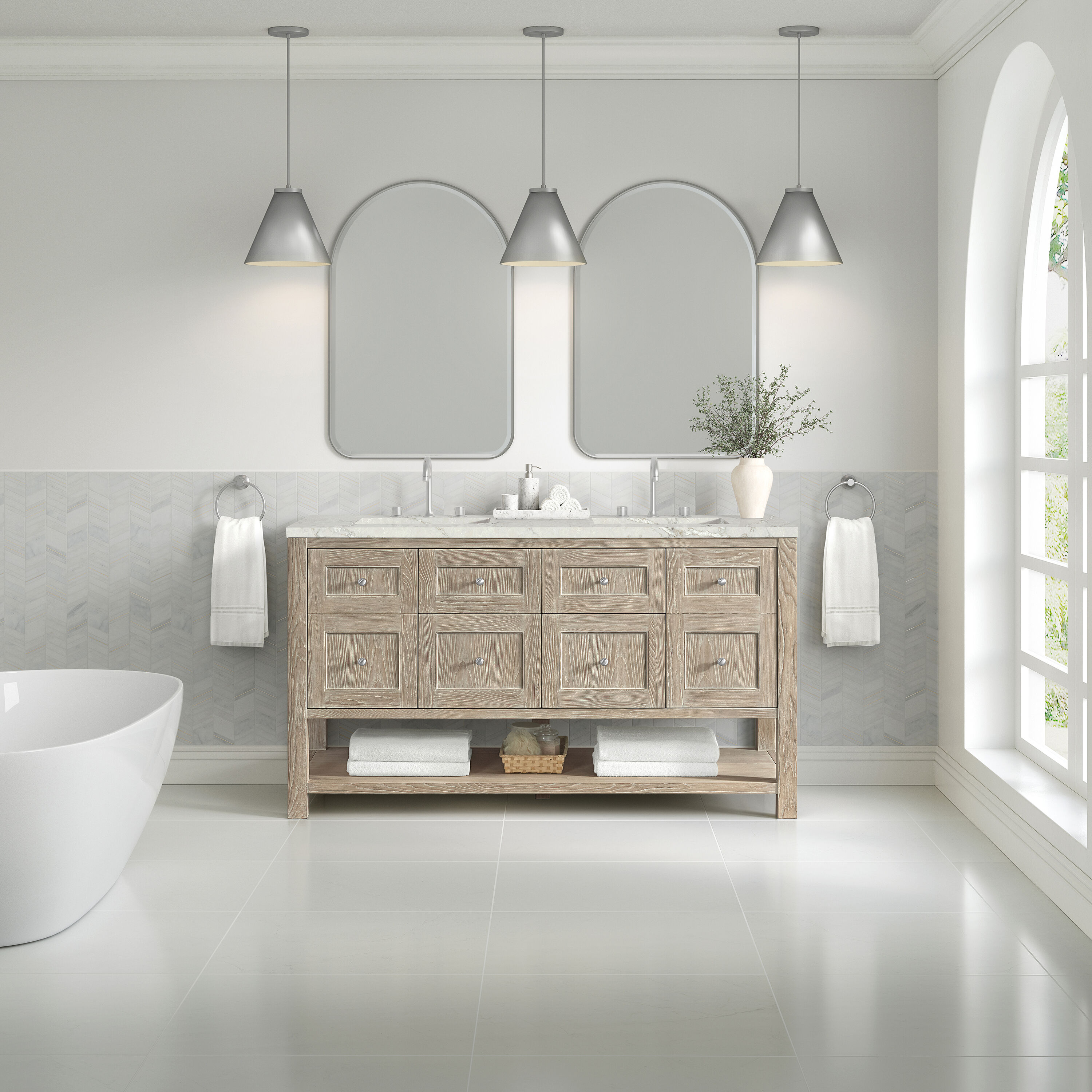 James Martin Vanities Breckenridge 60-in Whitewashed Oak Undermount ...