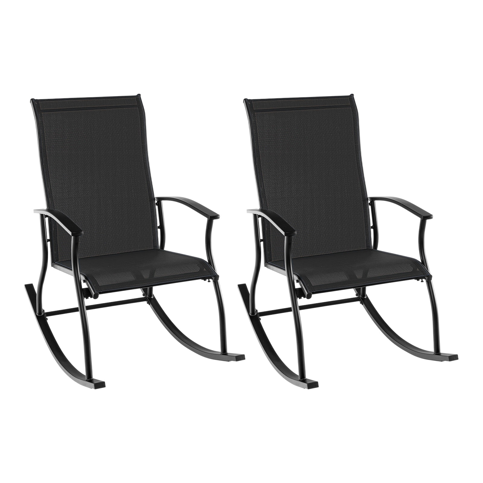Slickblue Patio Rocking Chair - Set of 2 Black Metal Frame Chair with ...