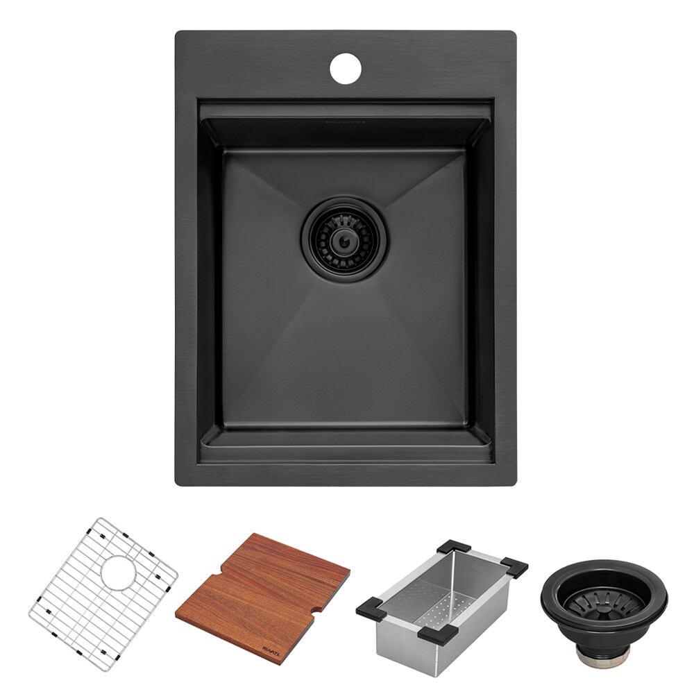 Ruvati 15-in L x 15-in W Gunmetal Black Stainless Steel 1-Hole Drop-In ...
