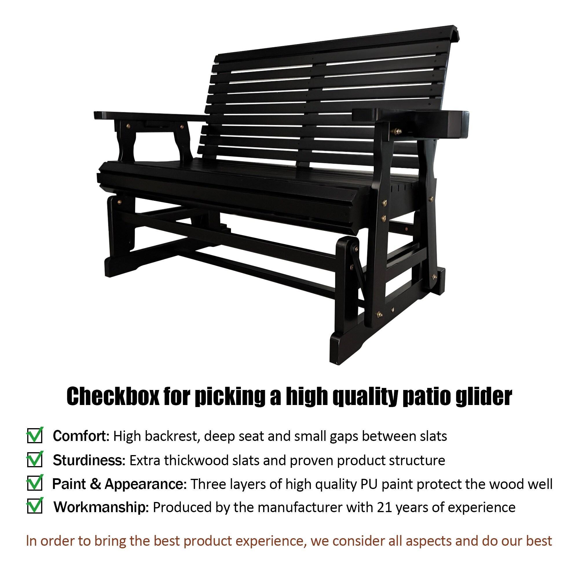 Fortune Candy 2-Seater Black Patio Glider with Cup Holders Featuring ...