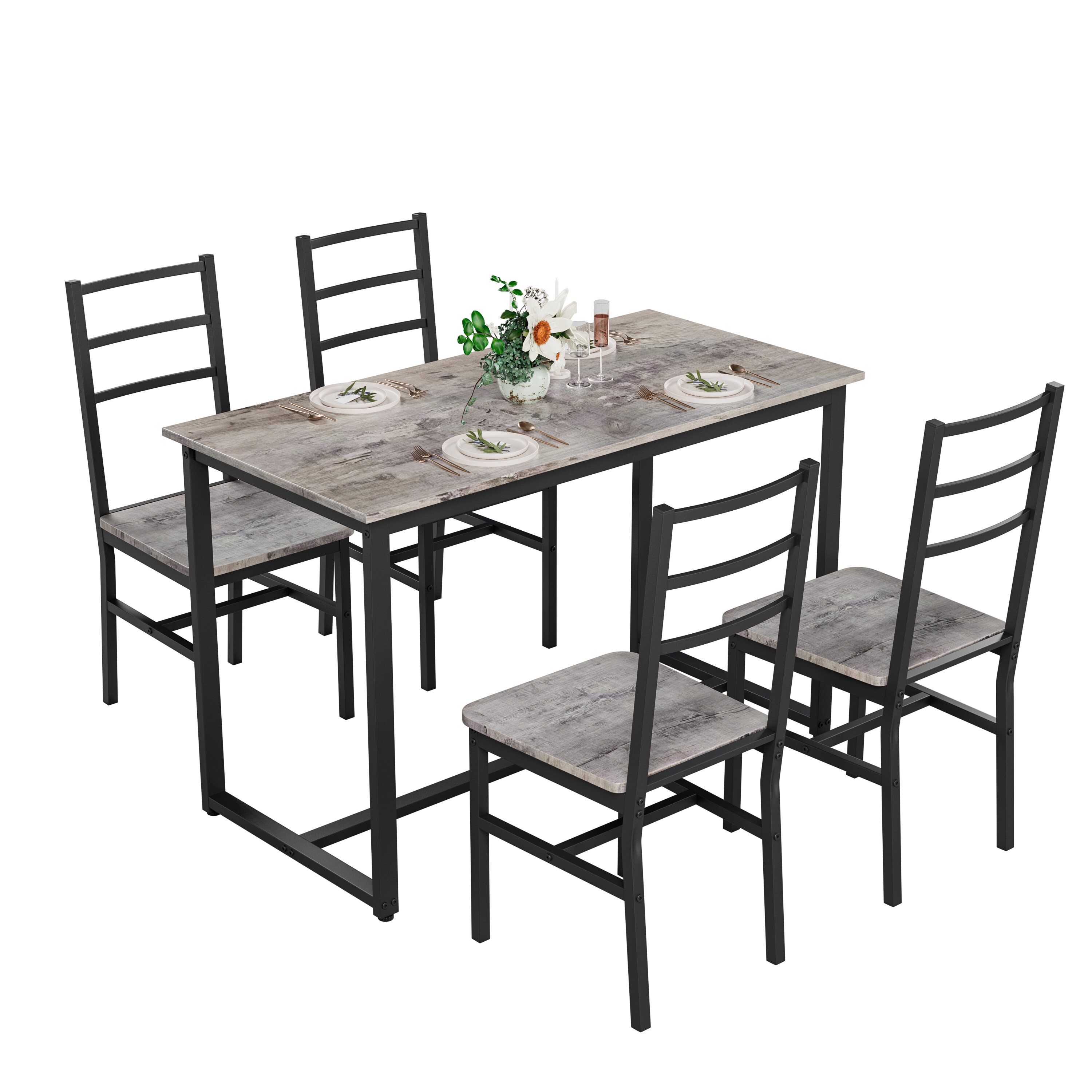 Flynama 5 Piece Dining Table Set Gray Contemporary/Modern Dining Room ...