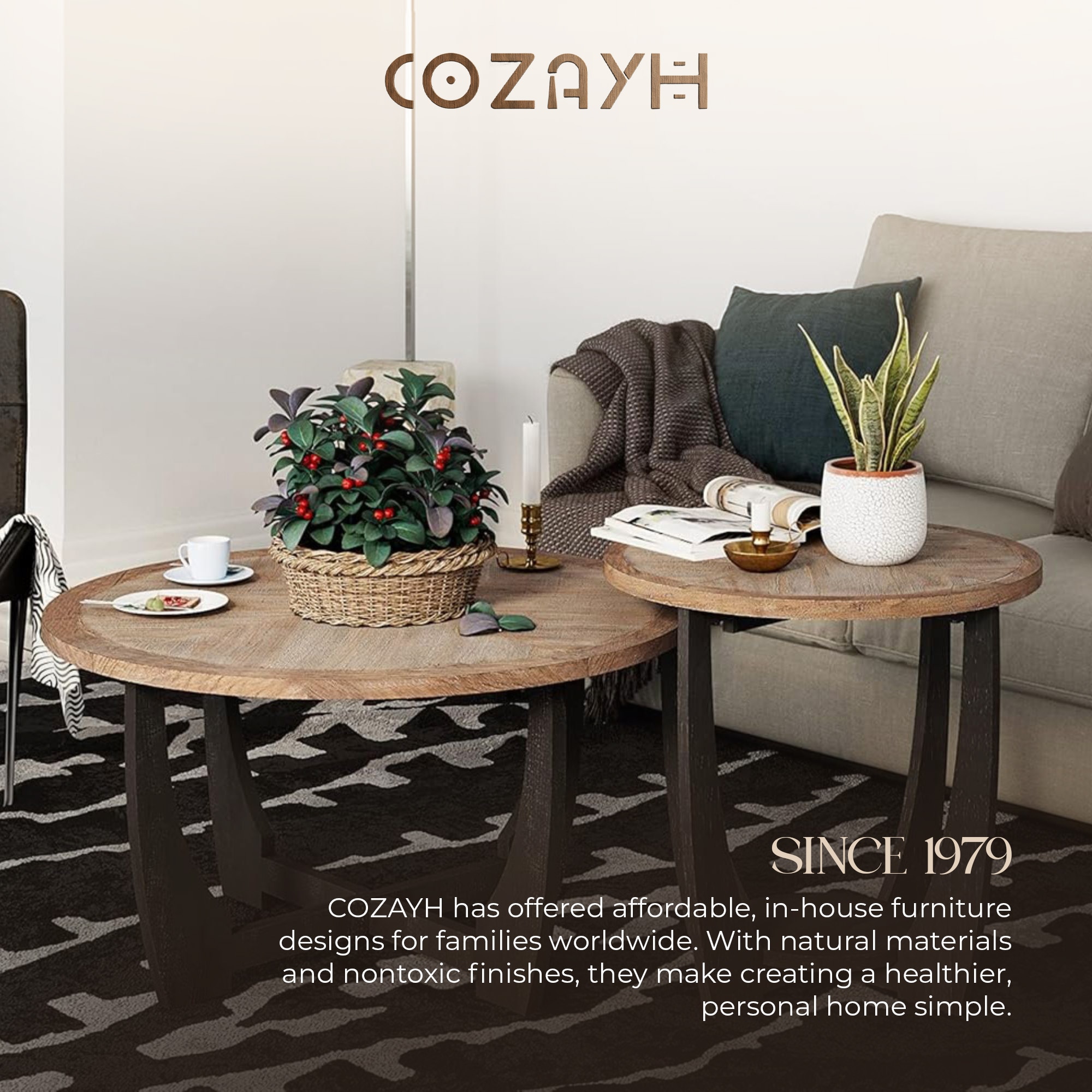 COZAYH Rustic Farmhouse Round End Table Storage Shelf for Living Room ...