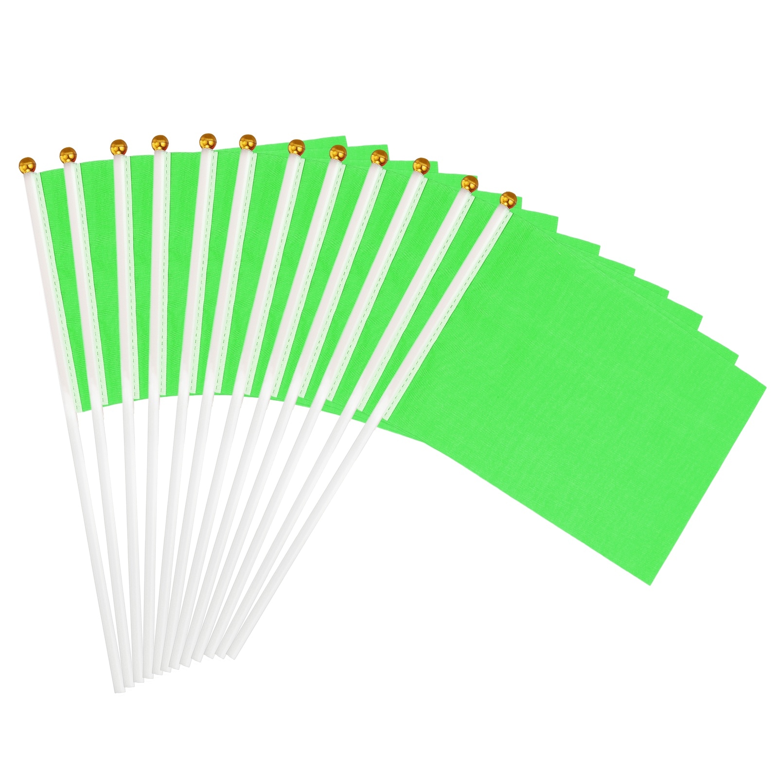 PATIKIL 8x3 Inch Green Blank Stick Flag 12Pcs Handheld Solid Color Flag ...