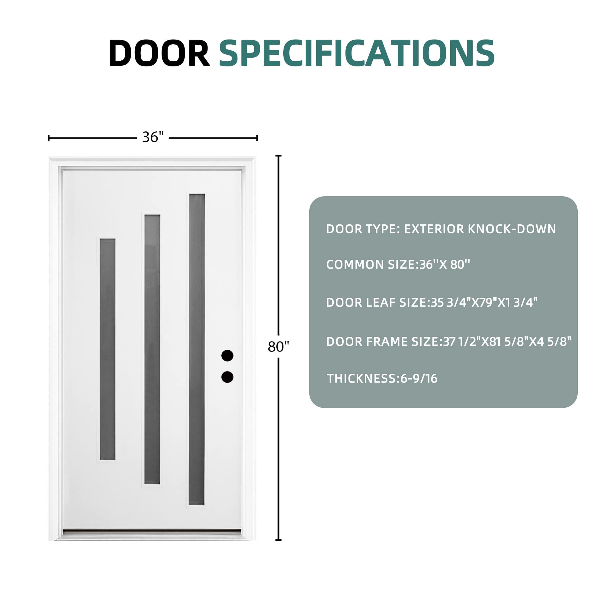 Misty Moon Contemporary 3-Lite Fiberglass Door 36-in x 80-in x 6-9/16 ...
