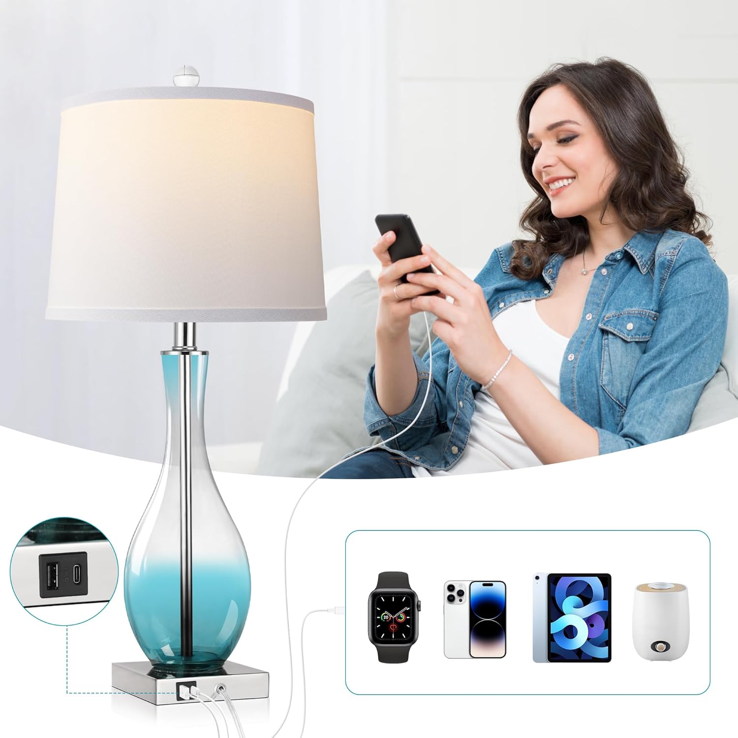 Cinoton Table Lamps Set of 2 with Touch Control Bedside Desk Lamps for ...