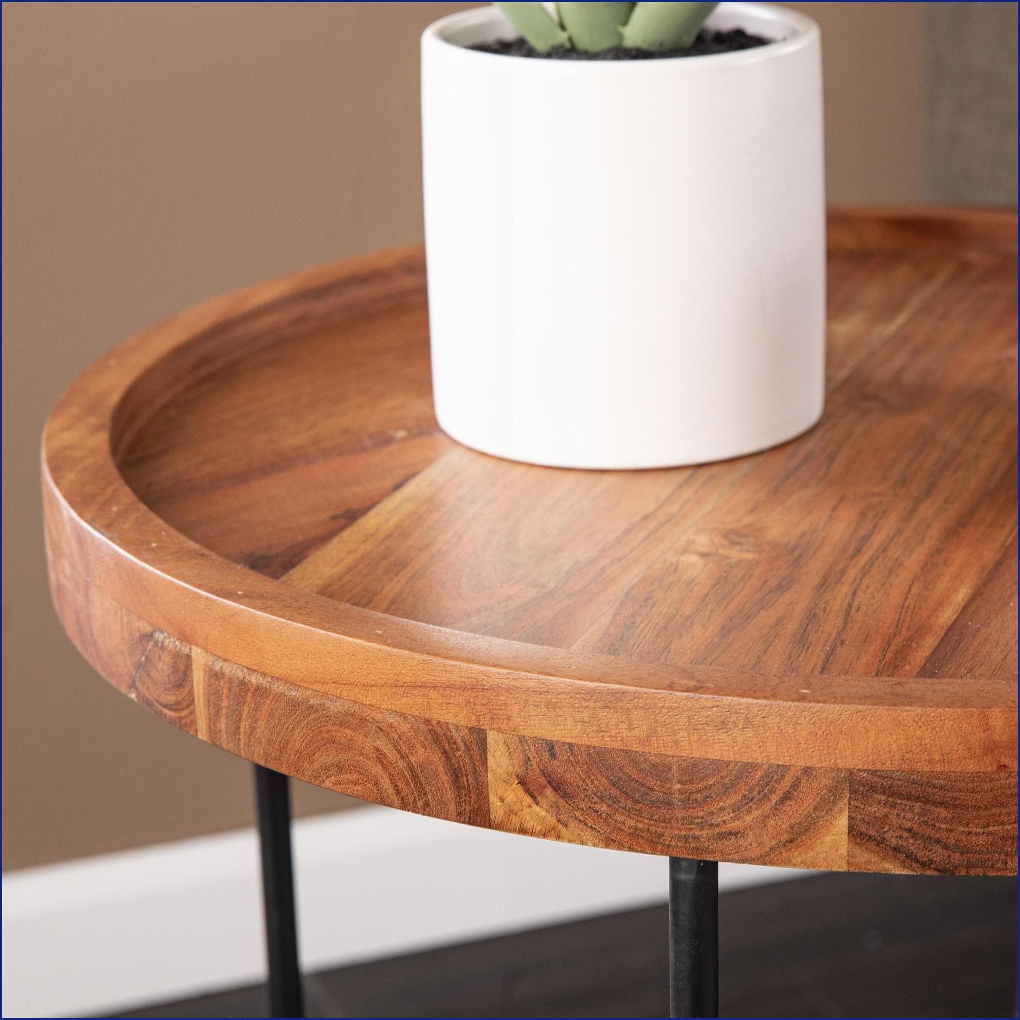 Watnature Farmhouse Style Round Coffee Table with Tray Like Edges Two ...
