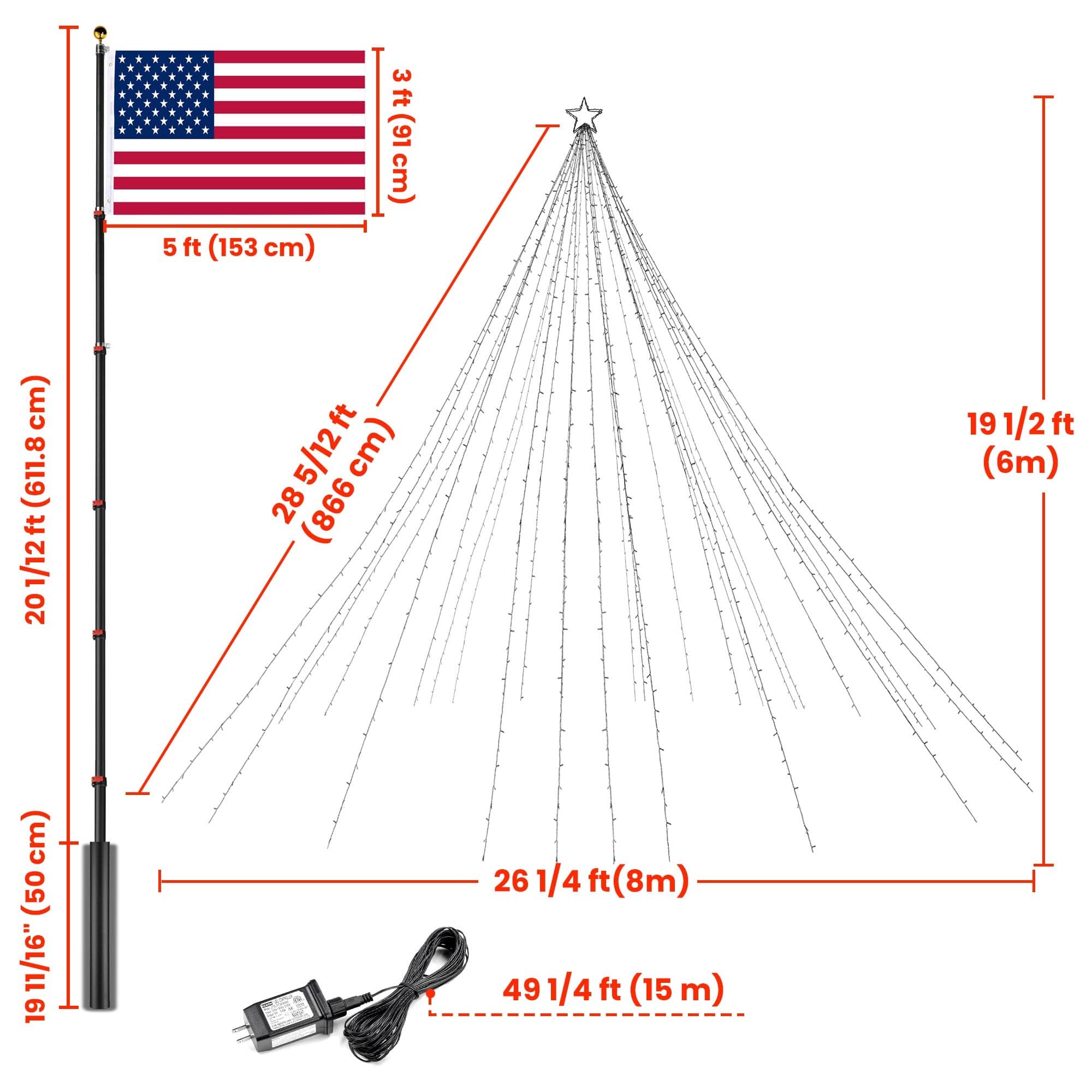 Yescom 4840LED 20 FT Outdoor Pole Christmas Tree Lights Kit with ...