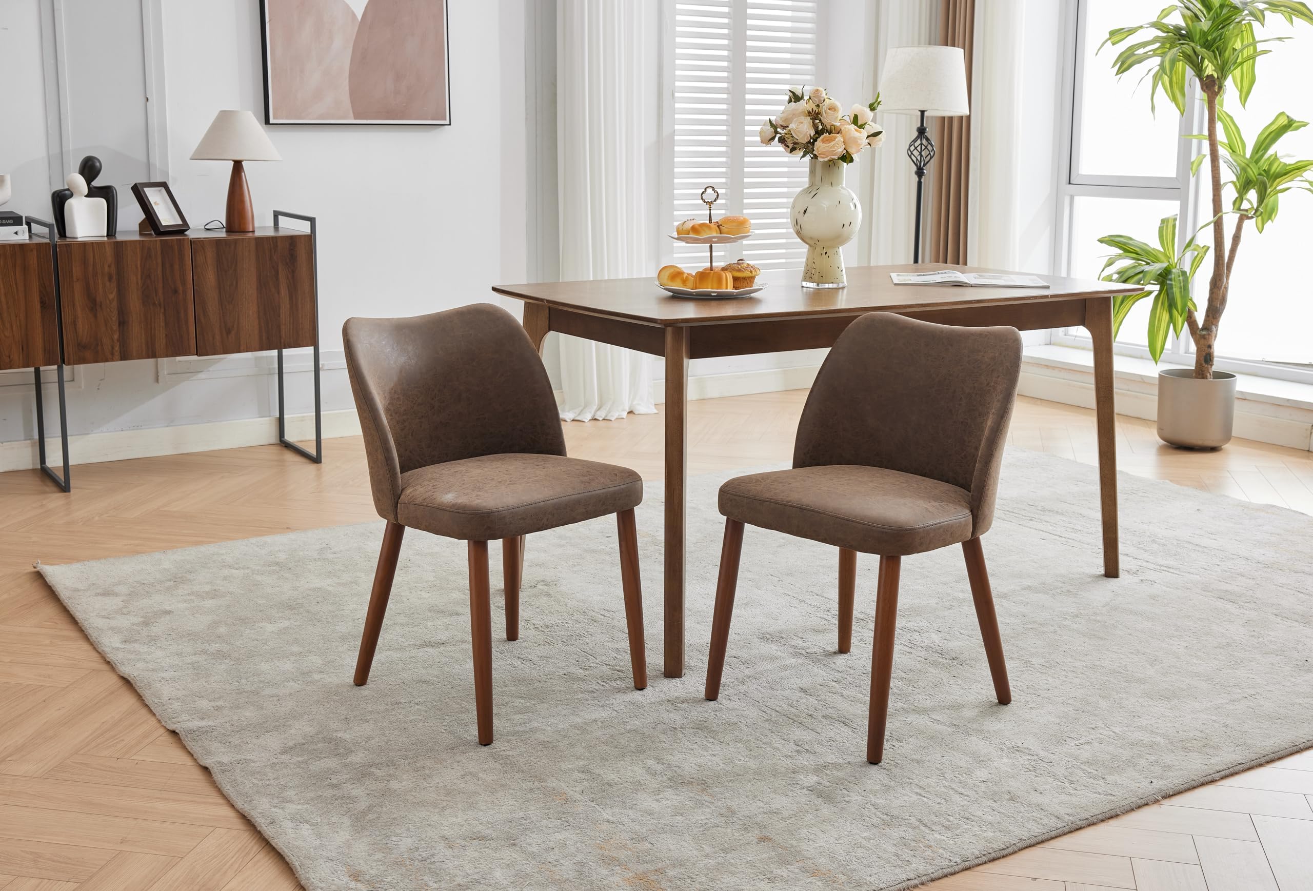 Garvee Faux Leather Dining Chairs Set of 2 Upholstered Fabric Dining ...