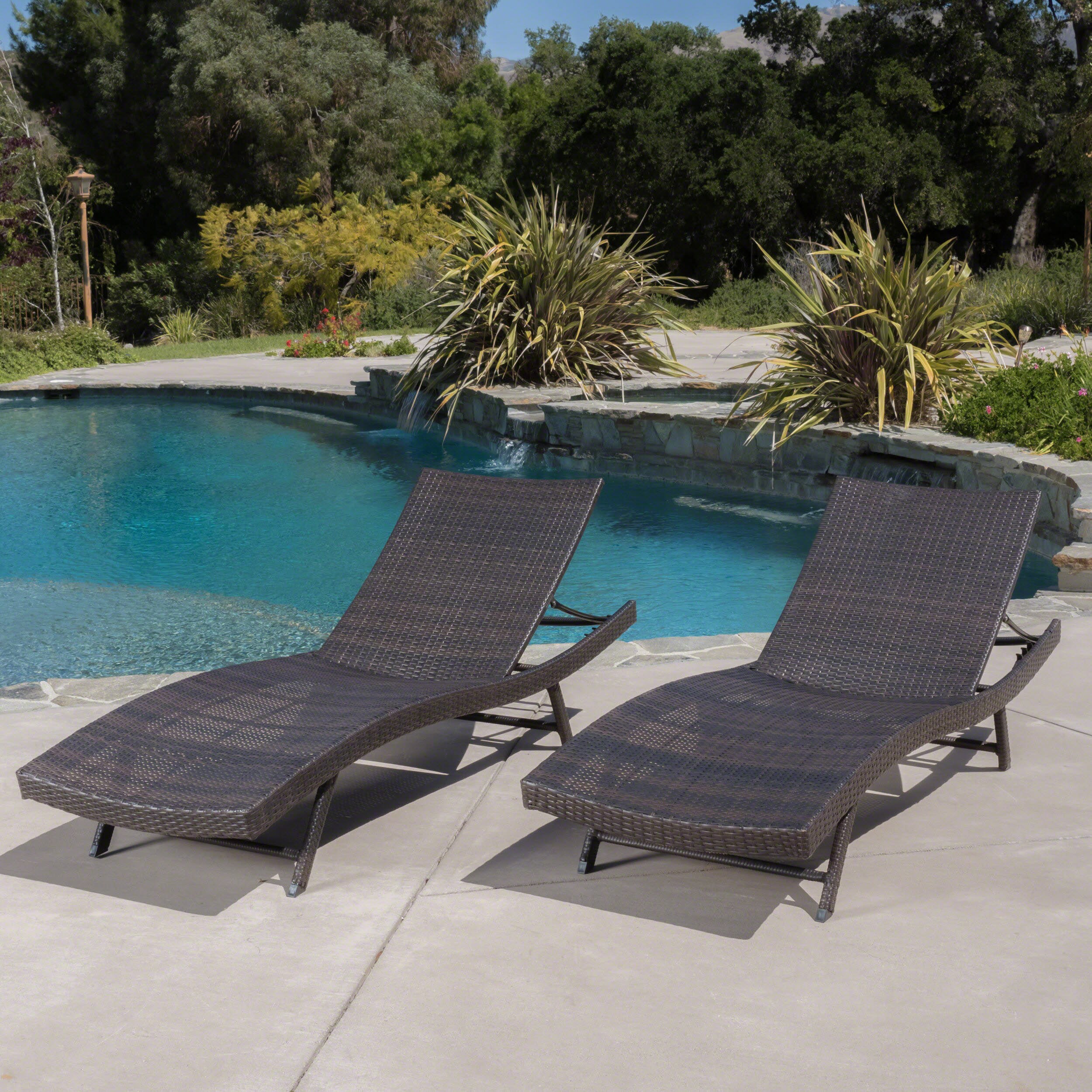 Best Selling Home Decor Kauai Set of 2 Wicker Multi Brown Stationary Chaise Lounge Chair with Brown Cushioned Seat 295530 at Lowes