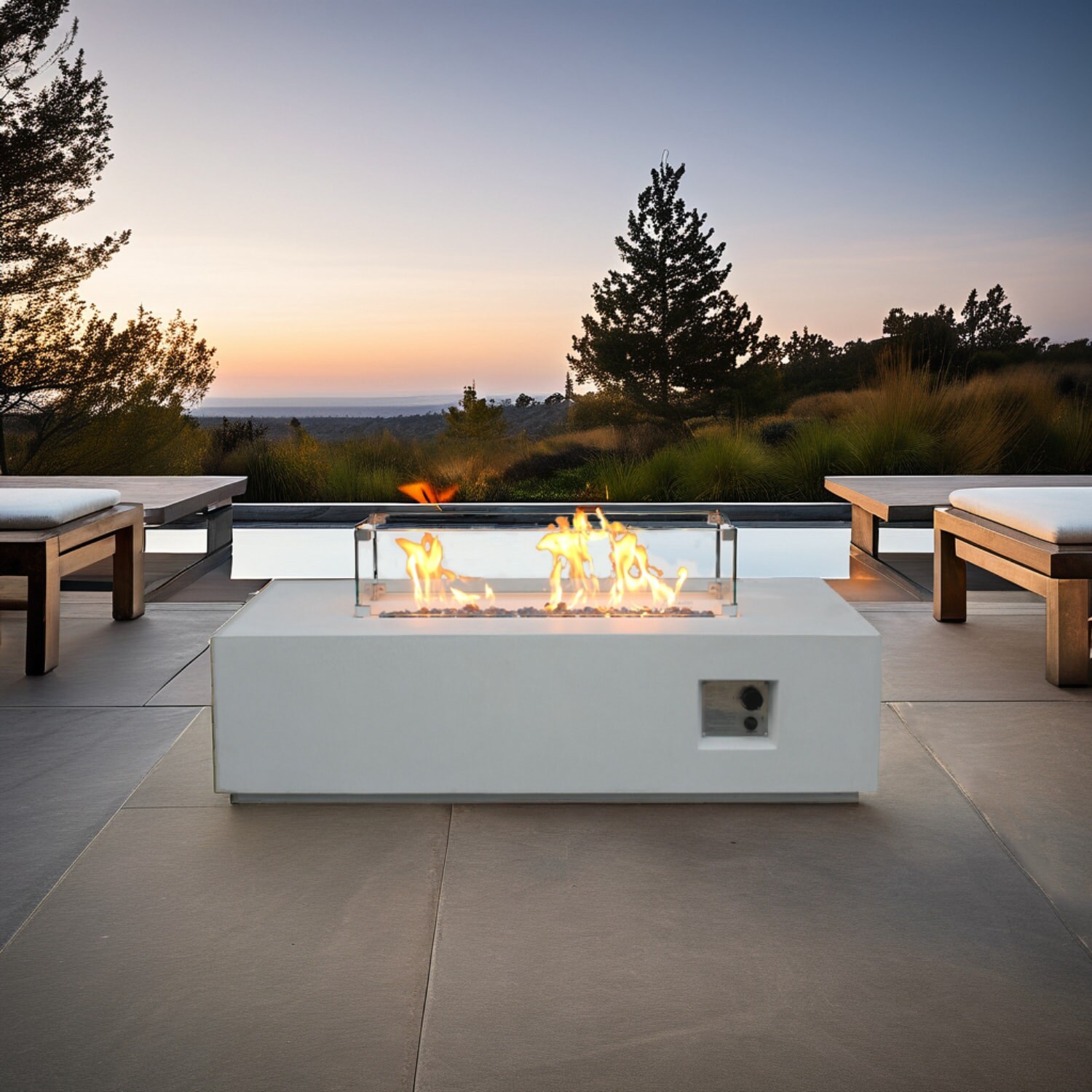 Wooakway 52 Inch Modern Antique White GFRC Propane Fire Pit Table 65000 ...