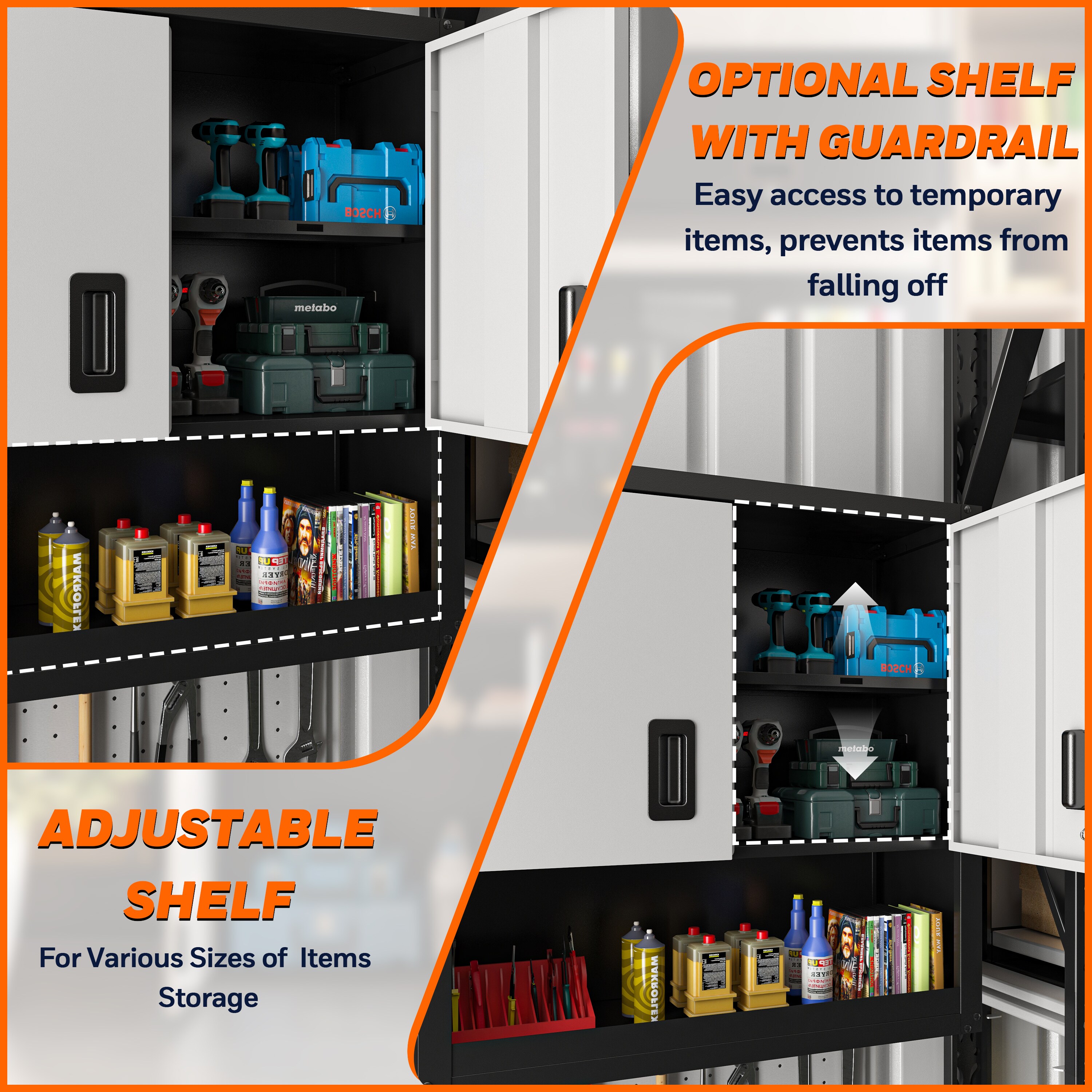 LOVMOR Set of 2 Garage Wall Metal Cabinet with Locking Doors and ...