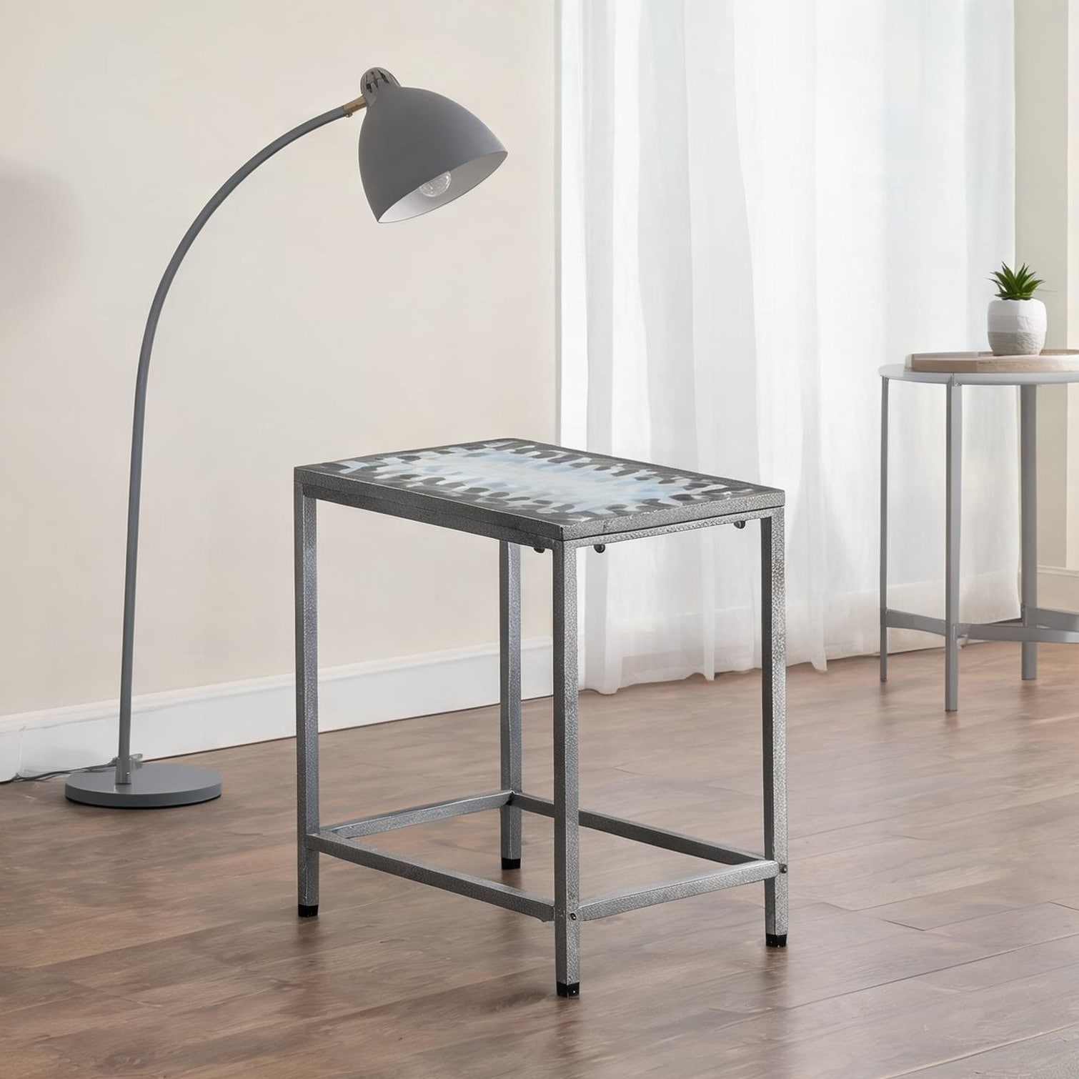 Watnature Rectangular Tile Top End Table with Cool Gray and Blue Mosaic ...