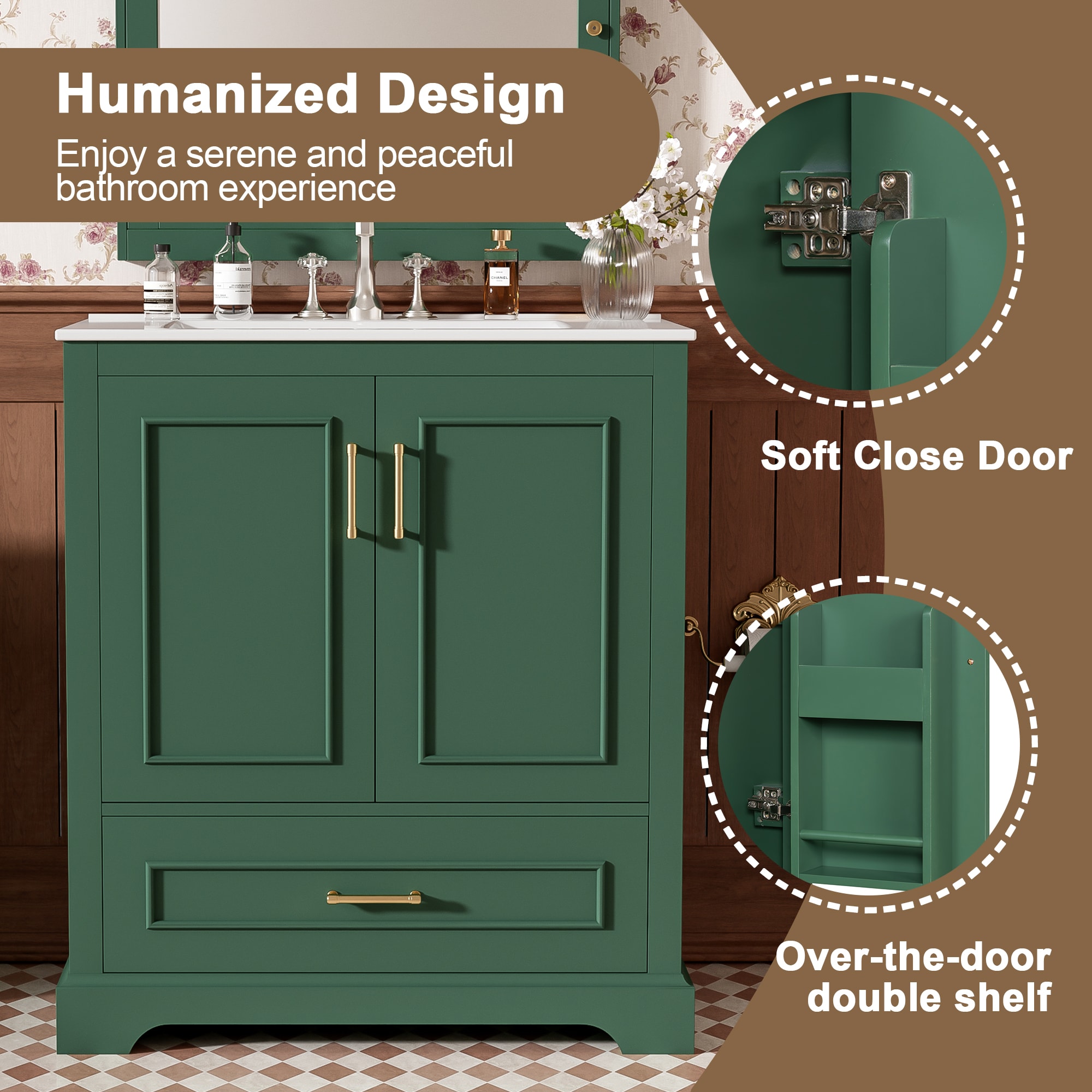 Afhocomp 30-in Single Sink Freestanding Green Bath Vanity with White ...
