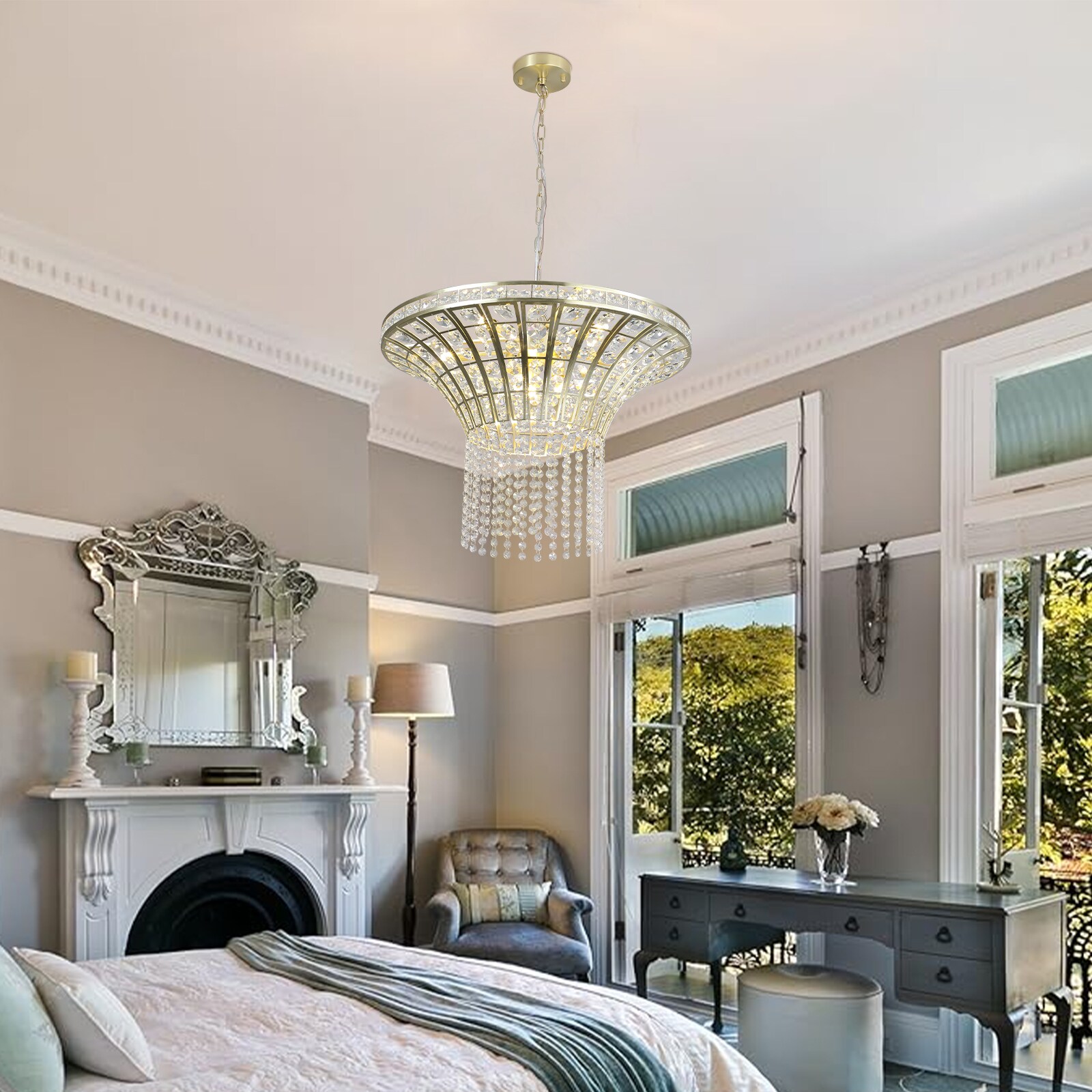 Tenleaf 24 Inches Modern Crystal Round Chandelier with Gold Finish for ...