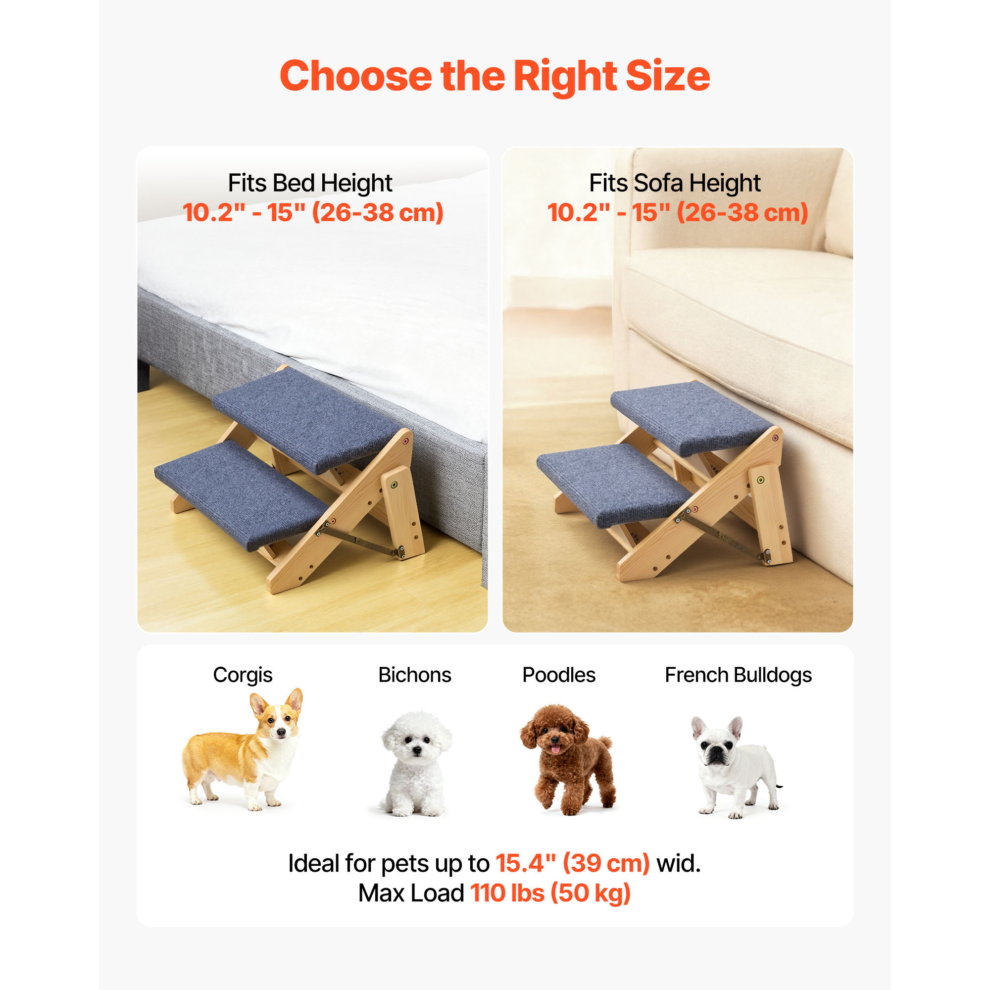 GIVIMO Wood 2-Step Pet Stairs with Folded Flat Design and 110-lb Load ...
