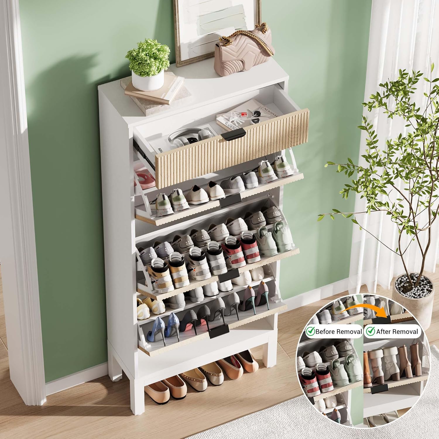 Garvee Shoe Storage Cabinet Slim Space Saving Shoe Cabinet with 3 Flip ...