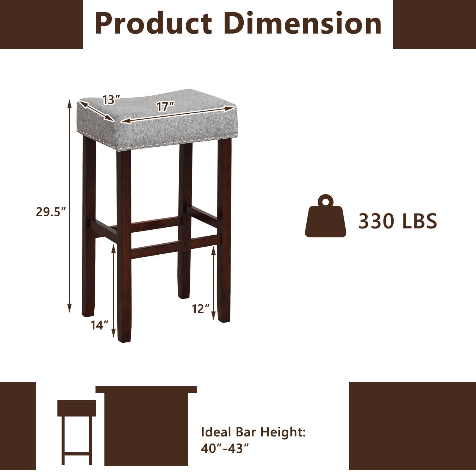 Fenbeli Set of 2 Upholstered Saddle Bar Stools with Linen Cushions and ...