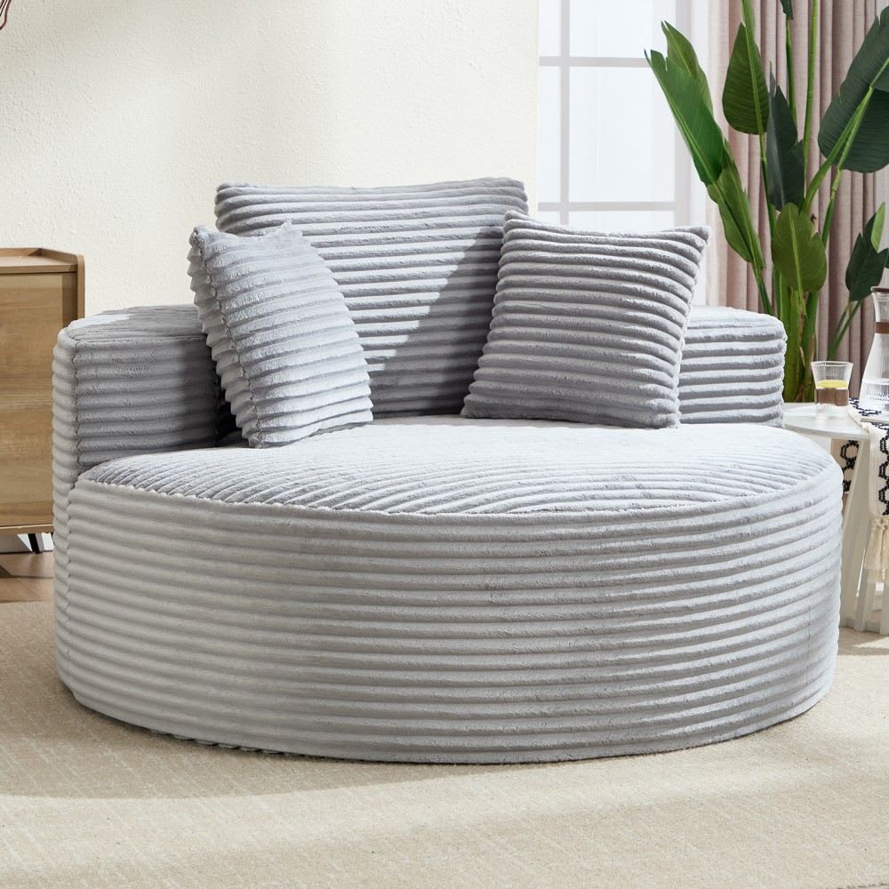 Coolbibila Modern Light Gray Velvet Round Lounge Chairs with Foam ...