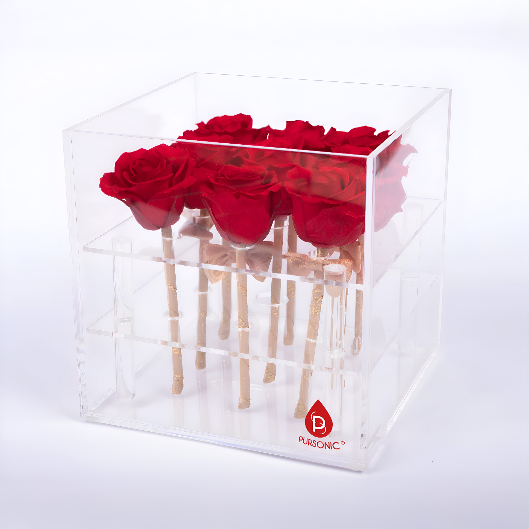 Pursonic 9 Preserved Roses in Acrylic Box 100 Percent Real Natural ...