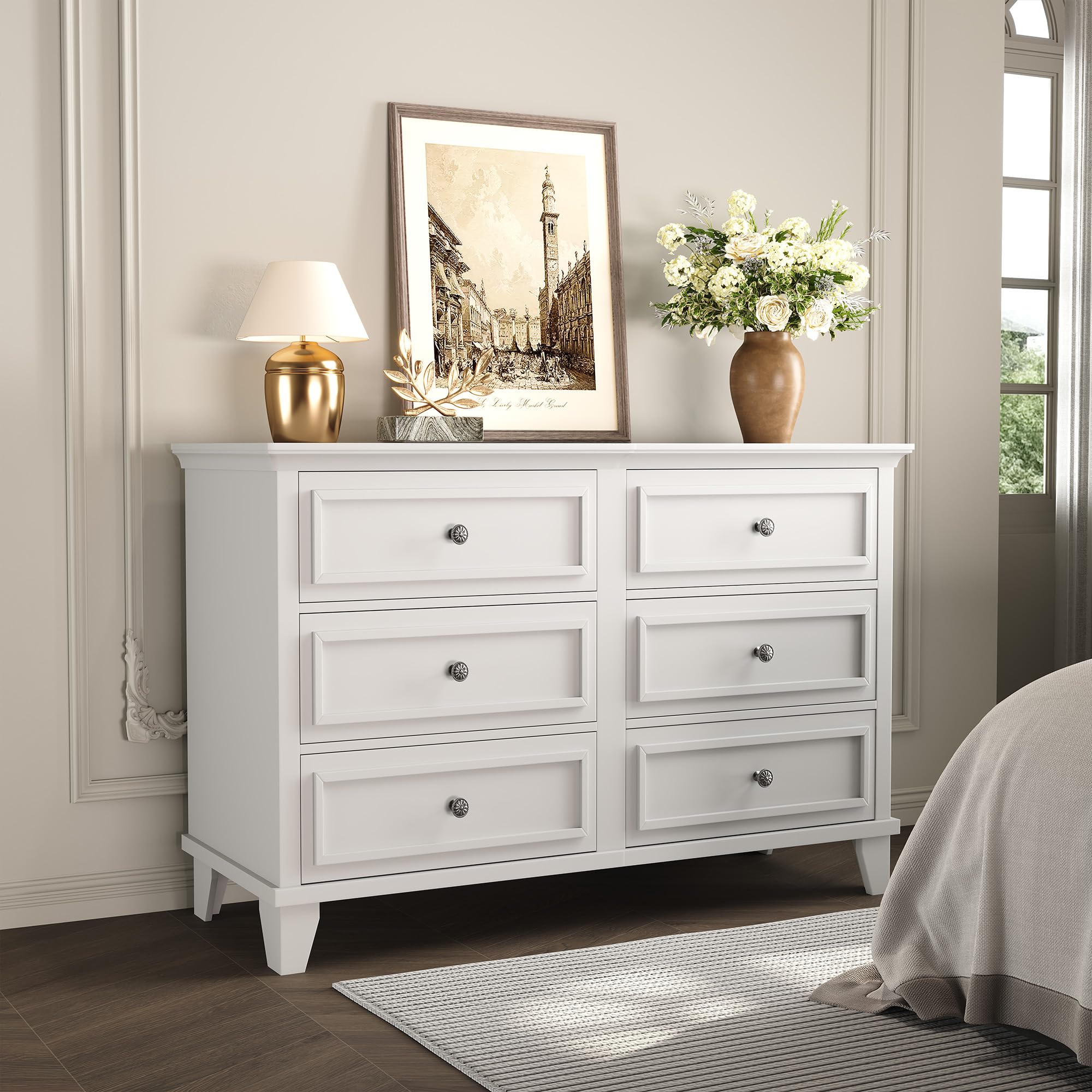 GarveeLife Large 6 Drawer Dresser Wooden Storage Chest of Drawers with ...