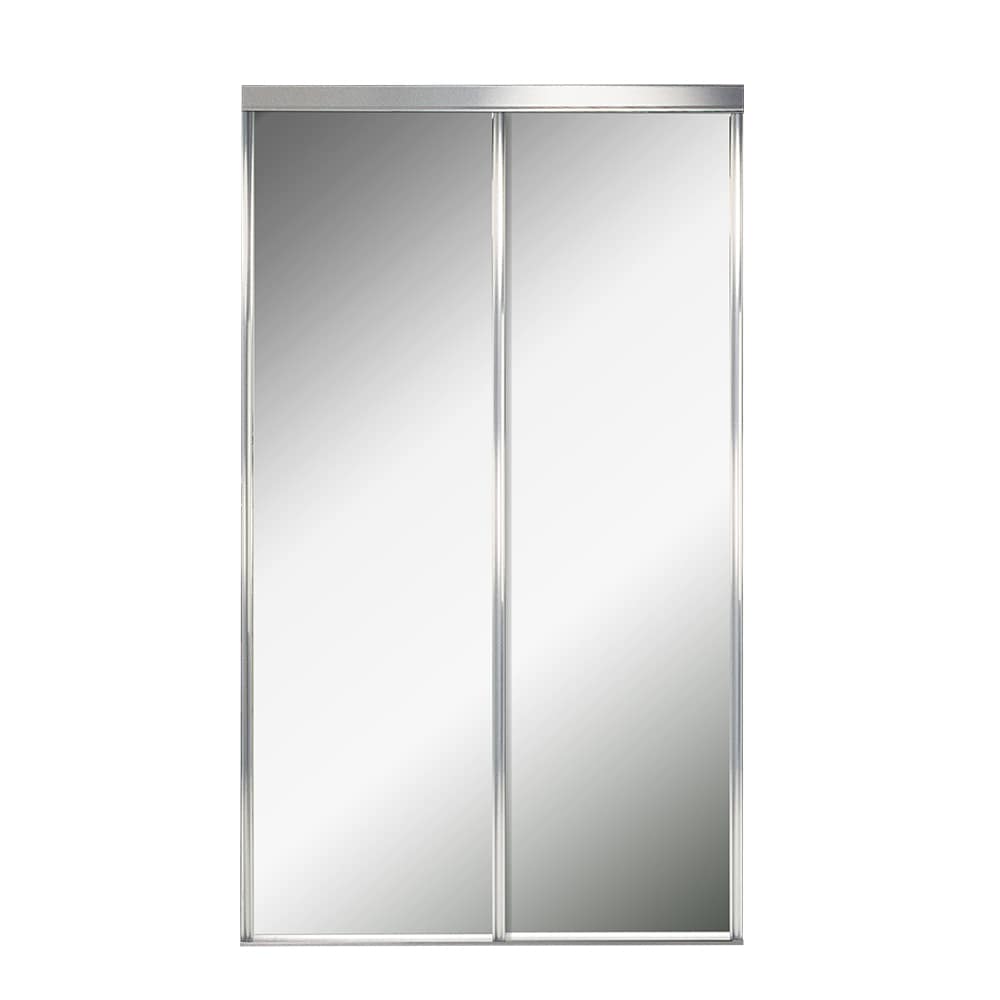 Renin Sliding Closet Door 84 in x 80 1/2 in Steel Frame White/ Mirror ...
