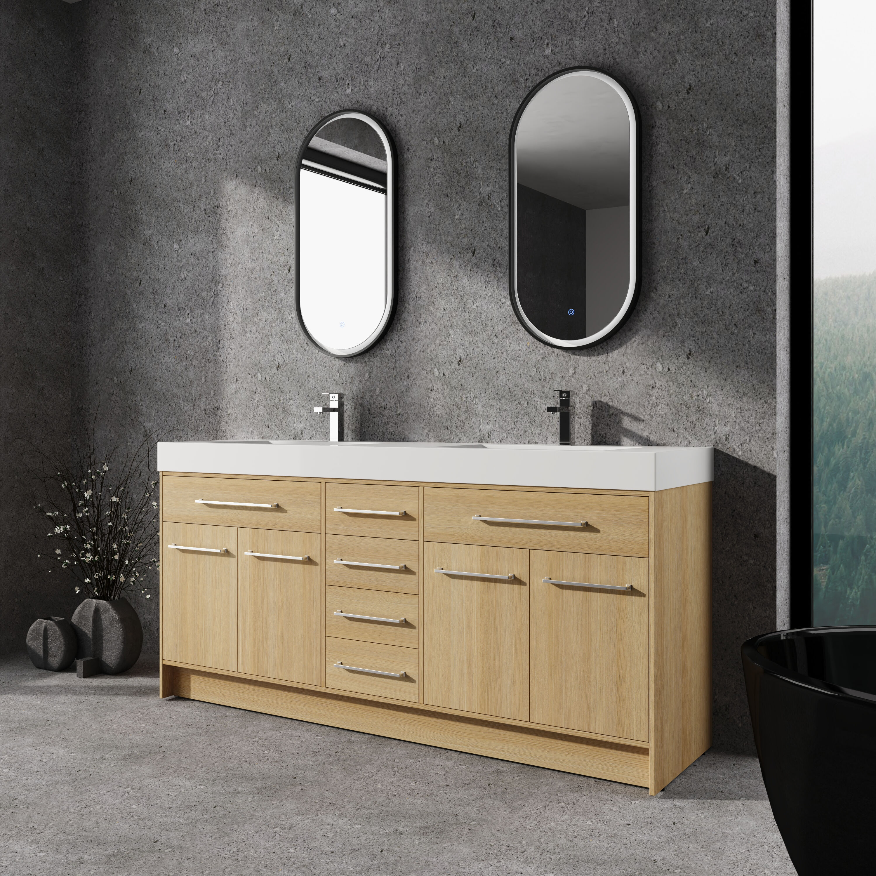 LUCKY ONE 72 inch Freestanding Double Resin Sink Vanity 4 Doors and 6 ...