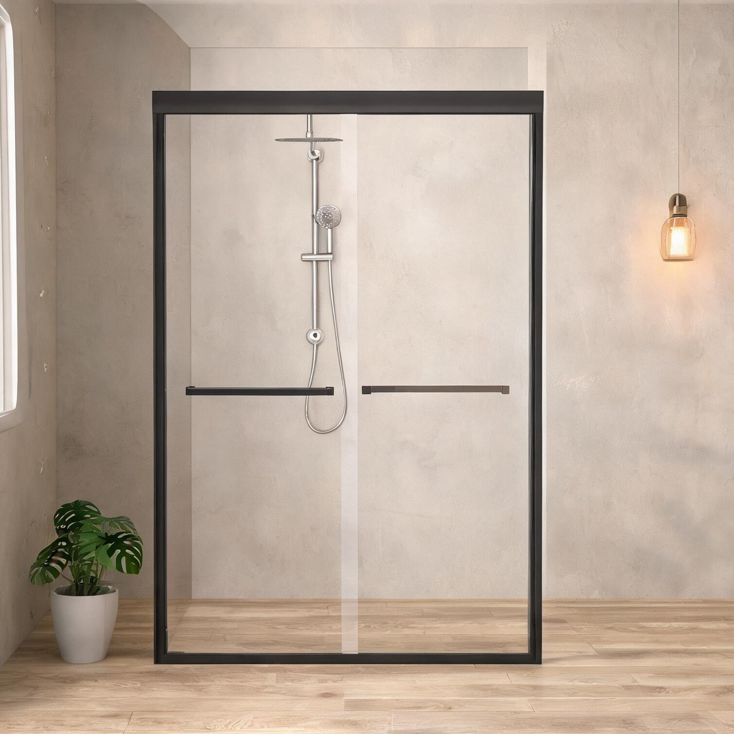 Watnature Modern 48 W x 76 H Double Sliding Shower Enclosure with 5/16 ...