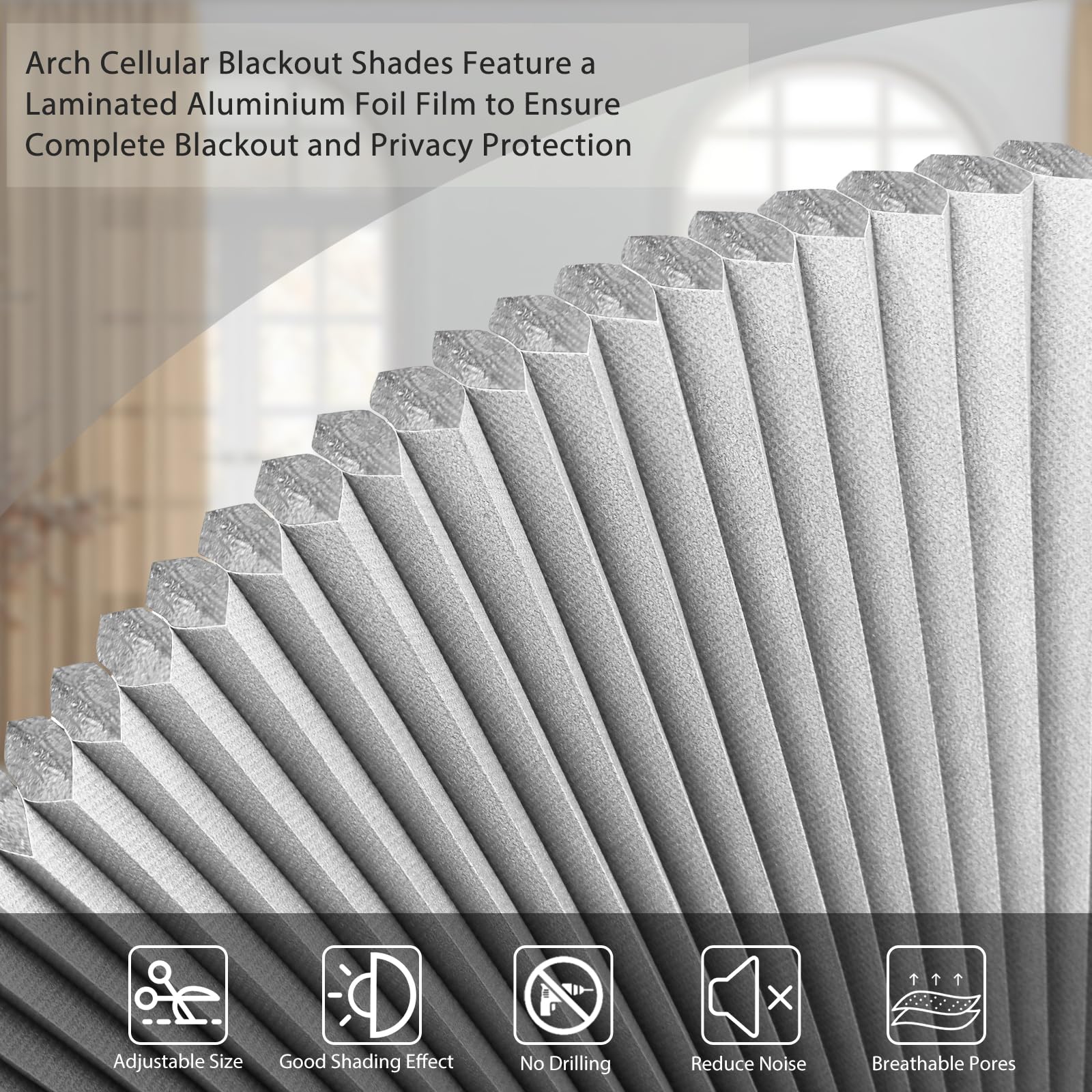 Etokfoks Arch Window Shade Blackout Cellular Half Circle Moon Cover No ...