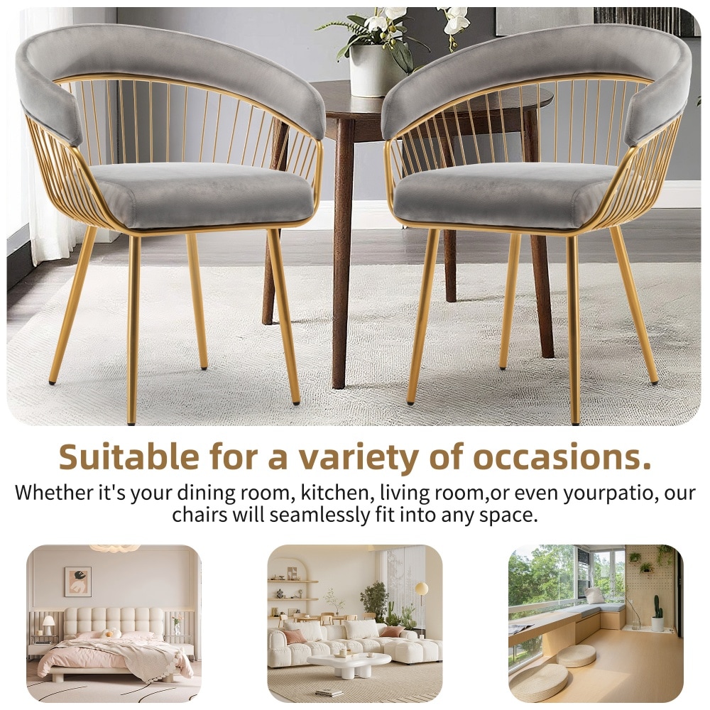 DYHOME Mid Century Modern Upholstered Dining Chair Set of 6 with Metal ...