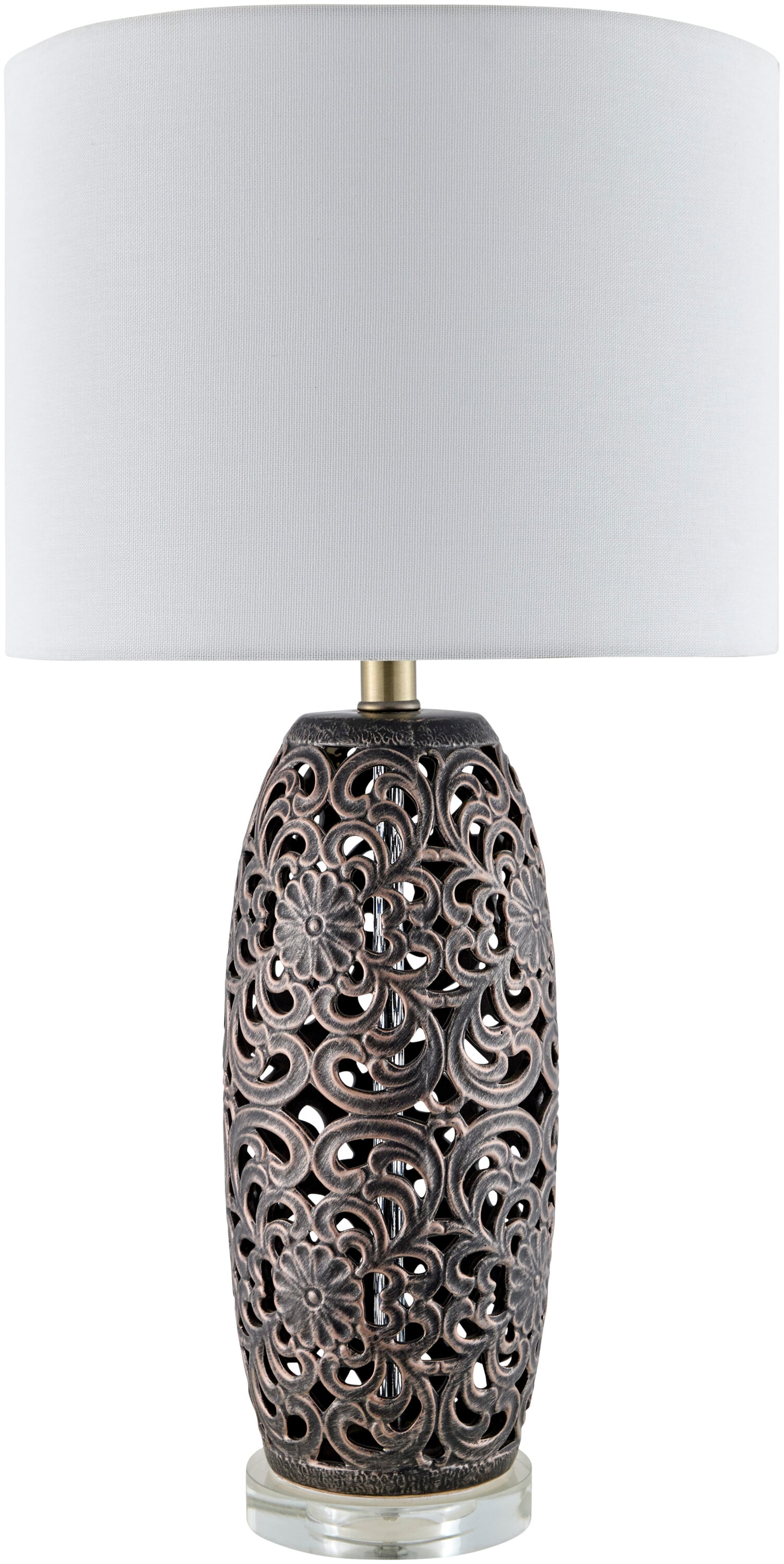 Livabliss Dozza 27-in White/Gloss Gray 3-way Table Lamp with Linen ...
