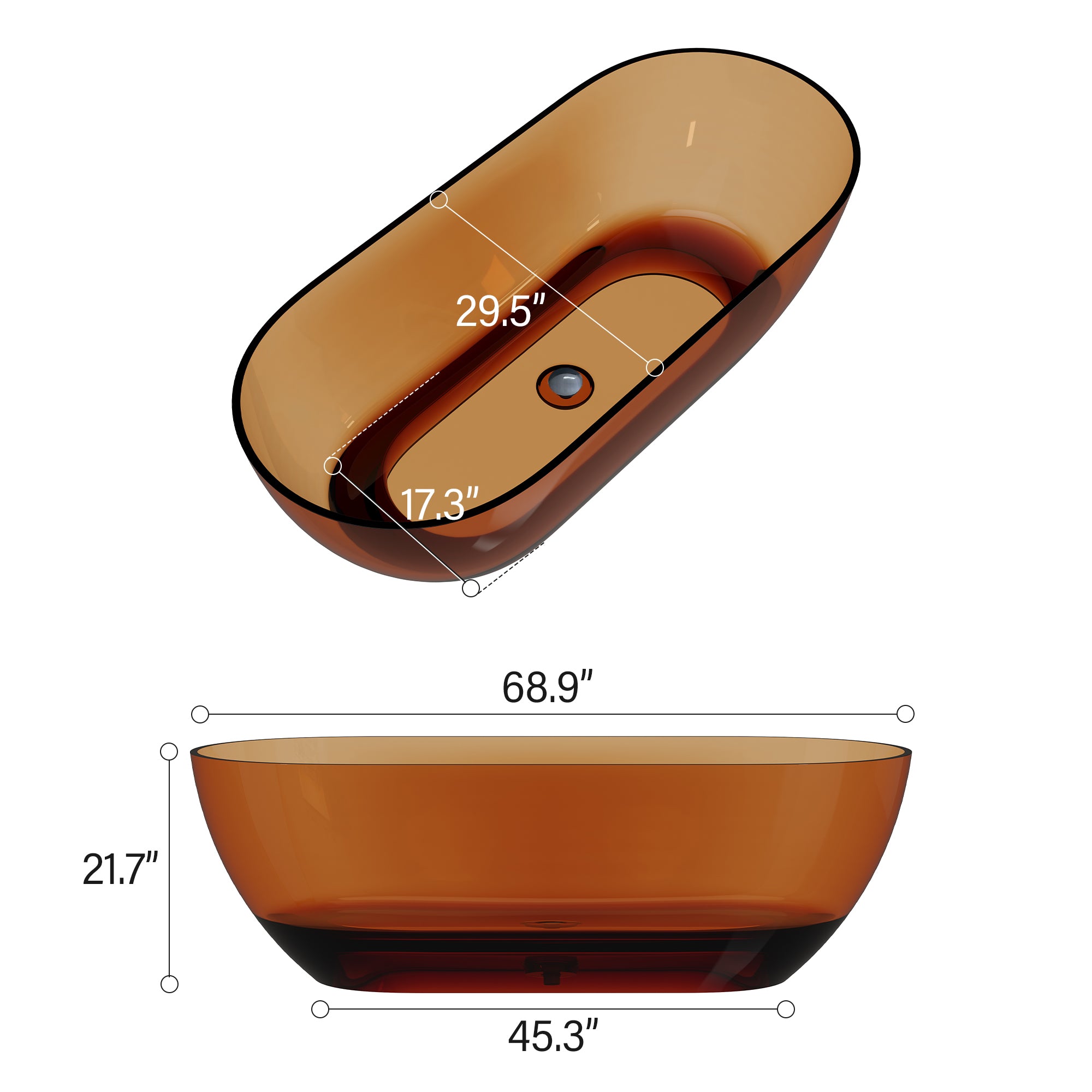 Vanityfus 69 in. x 29.5 in. Oval Stone Resin Surface Flatbottom ...