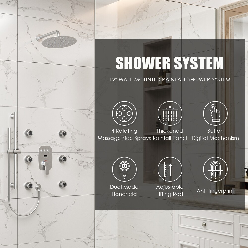 CASAINC 3-Function Digital Display Shower System with Anti-Scald Valve ...