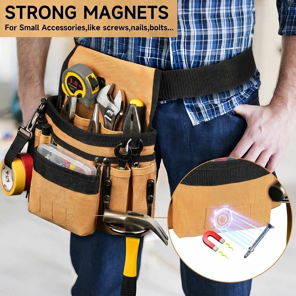 Misopily Magnetic Tool Belt Adjustable Wide Waist Utility Work Apron ...
