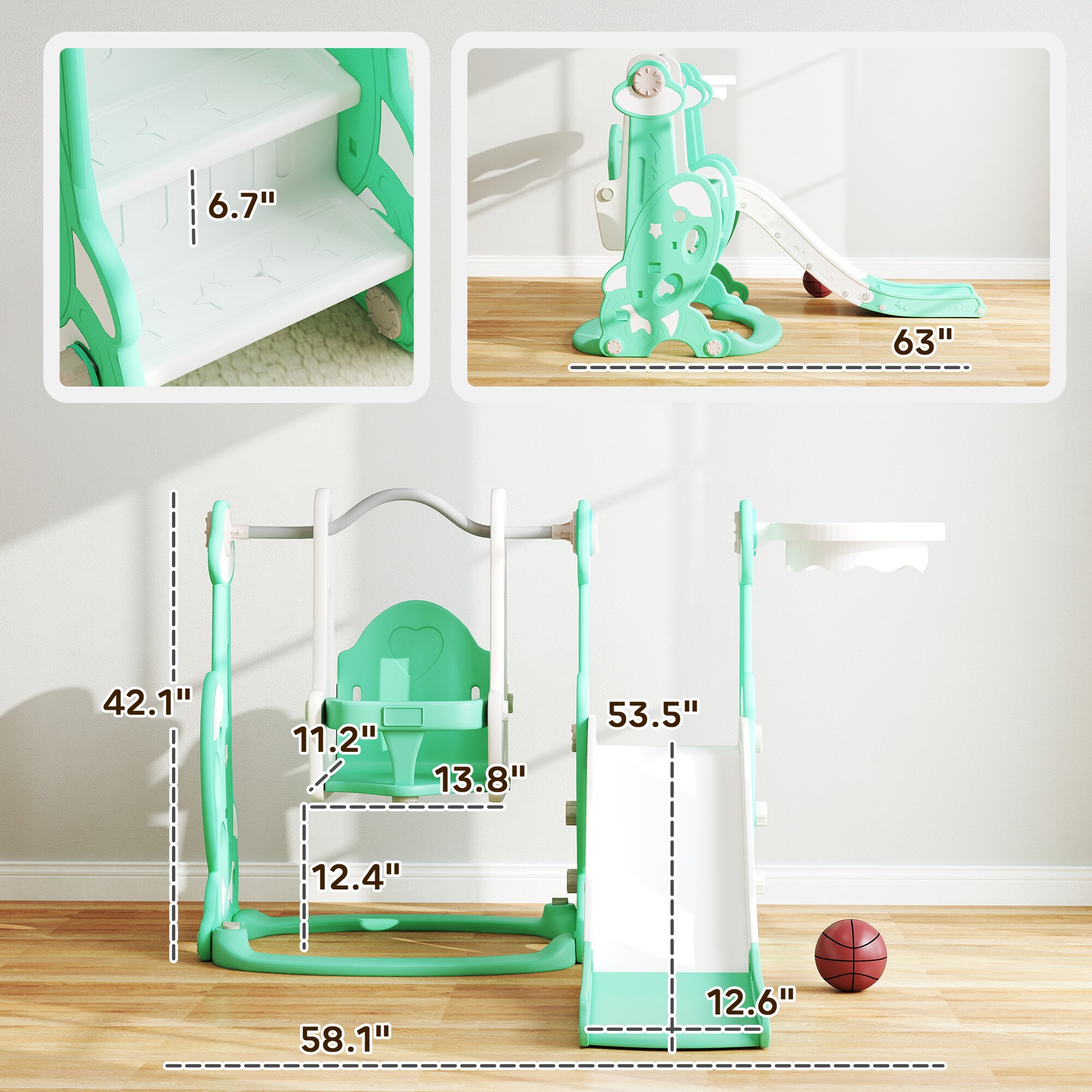 Qaba 4 in 1 Toddler Slide and Swing Set Indoor Kids Slide for Ages 1.5 ...