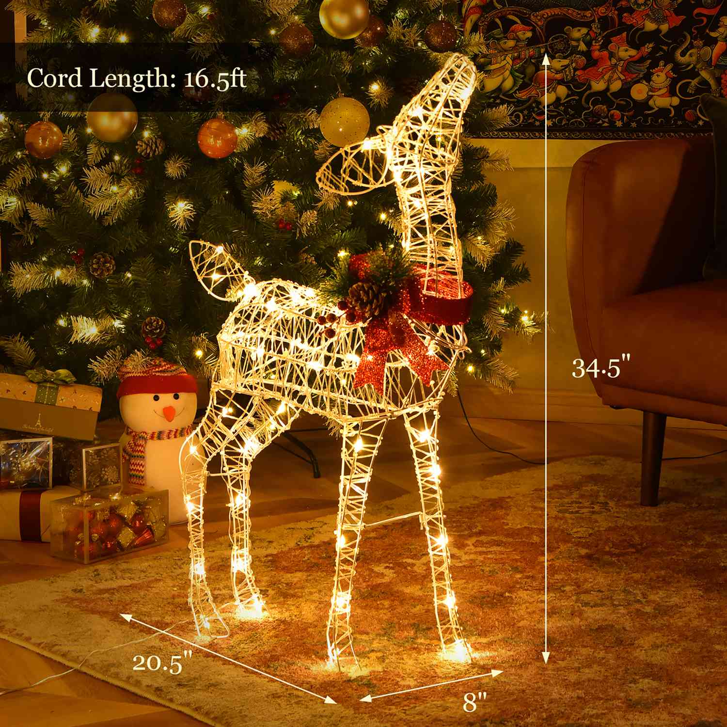 Costway Lighted Christmas Reindeer with 50 LED Lights Outdoor Yard ...