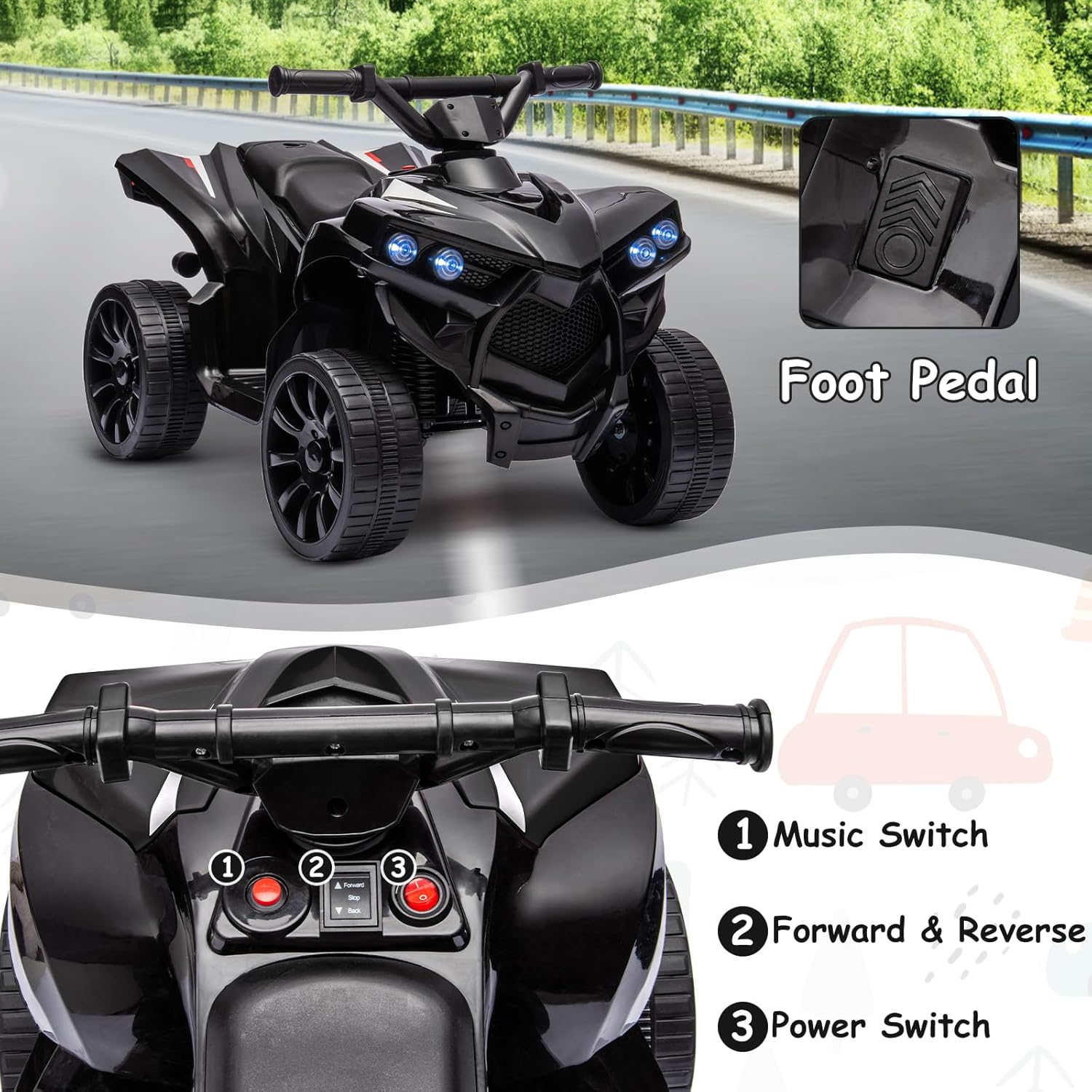 Garvee 6V Electric Ride On ATV for Toddlers/ Battery Powered 4 Wheeler ...
