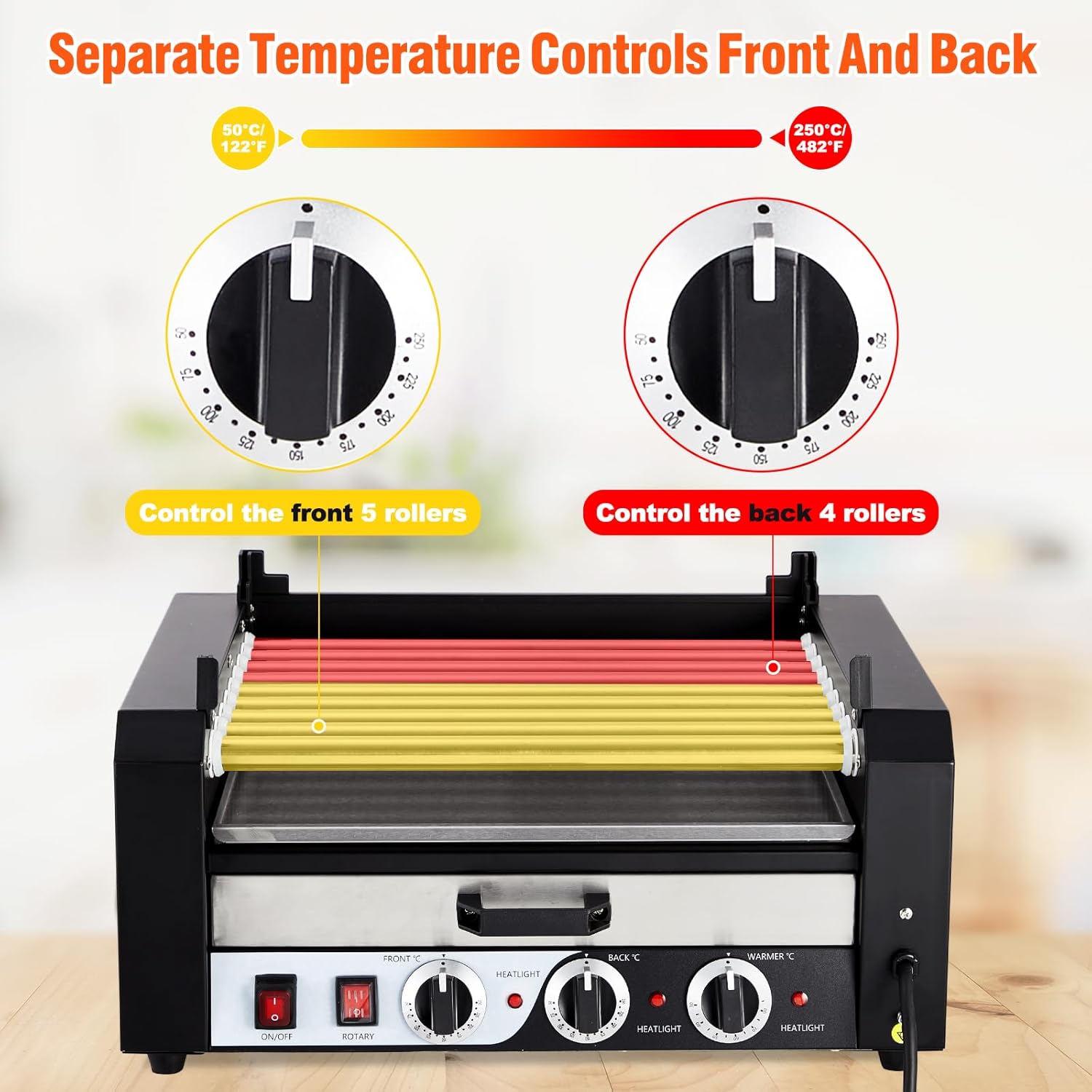 GAOMON Roller Hot Dog Grill 9 Roller 24 Hot Dog Capacity Stainless ...