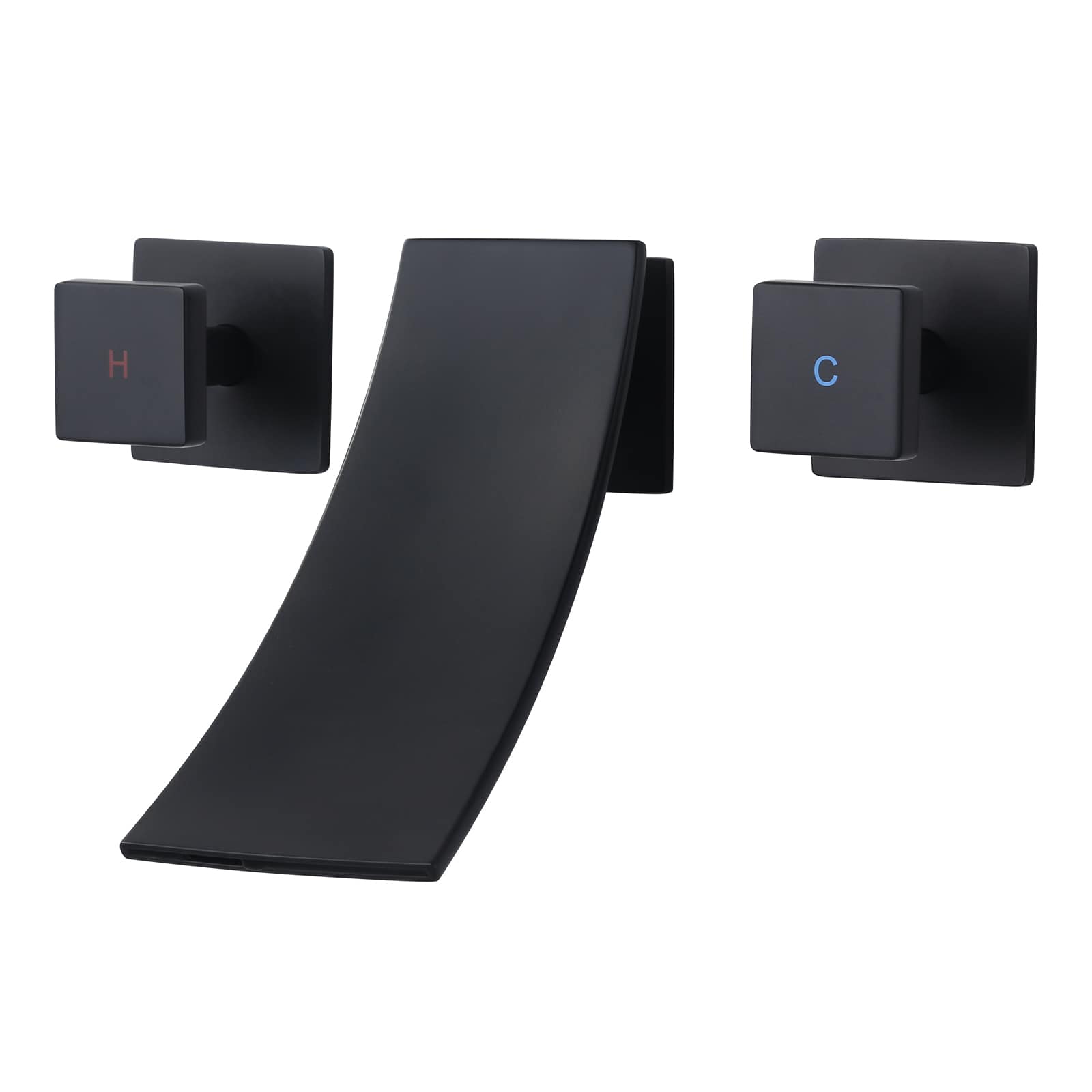 ALEASHA Waterfall 2-Handle Wall Mounted Bathroom Faucet in Matte Black ...