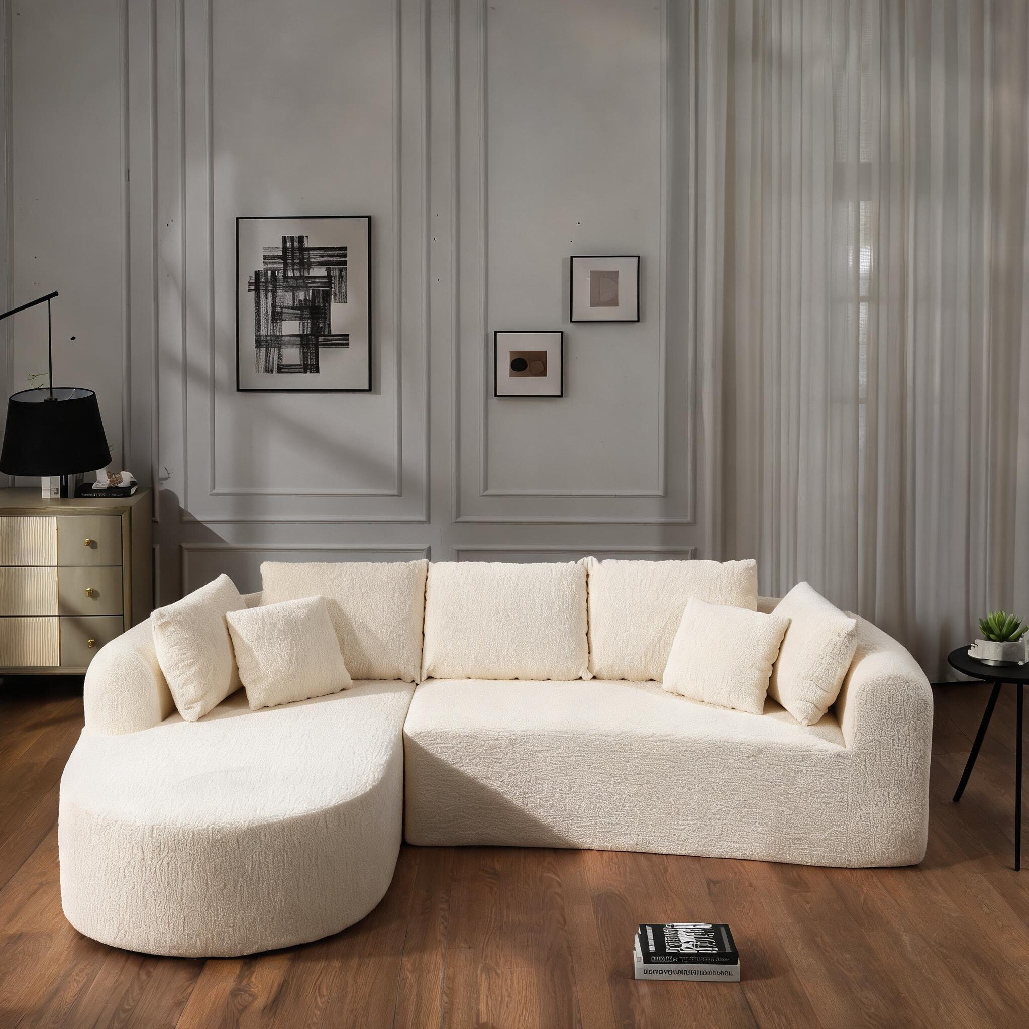 Watnature Flannelette L-Shape Modular Sectional Clean White Spacious ...