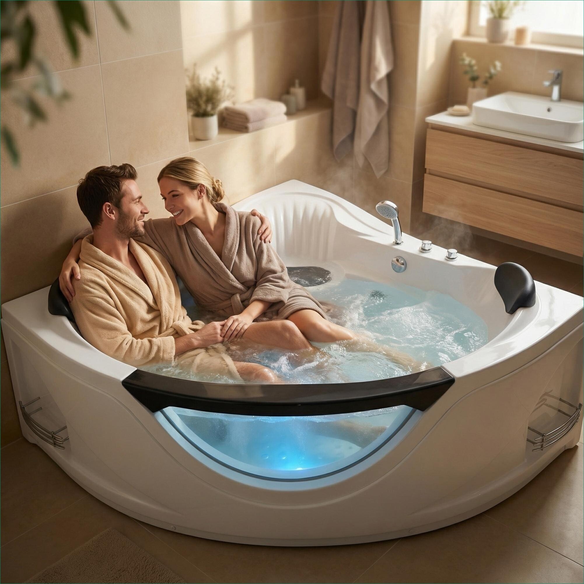 Watnature White Finish 59-Inch 2-Person Triangular Corner Whirlpool ...