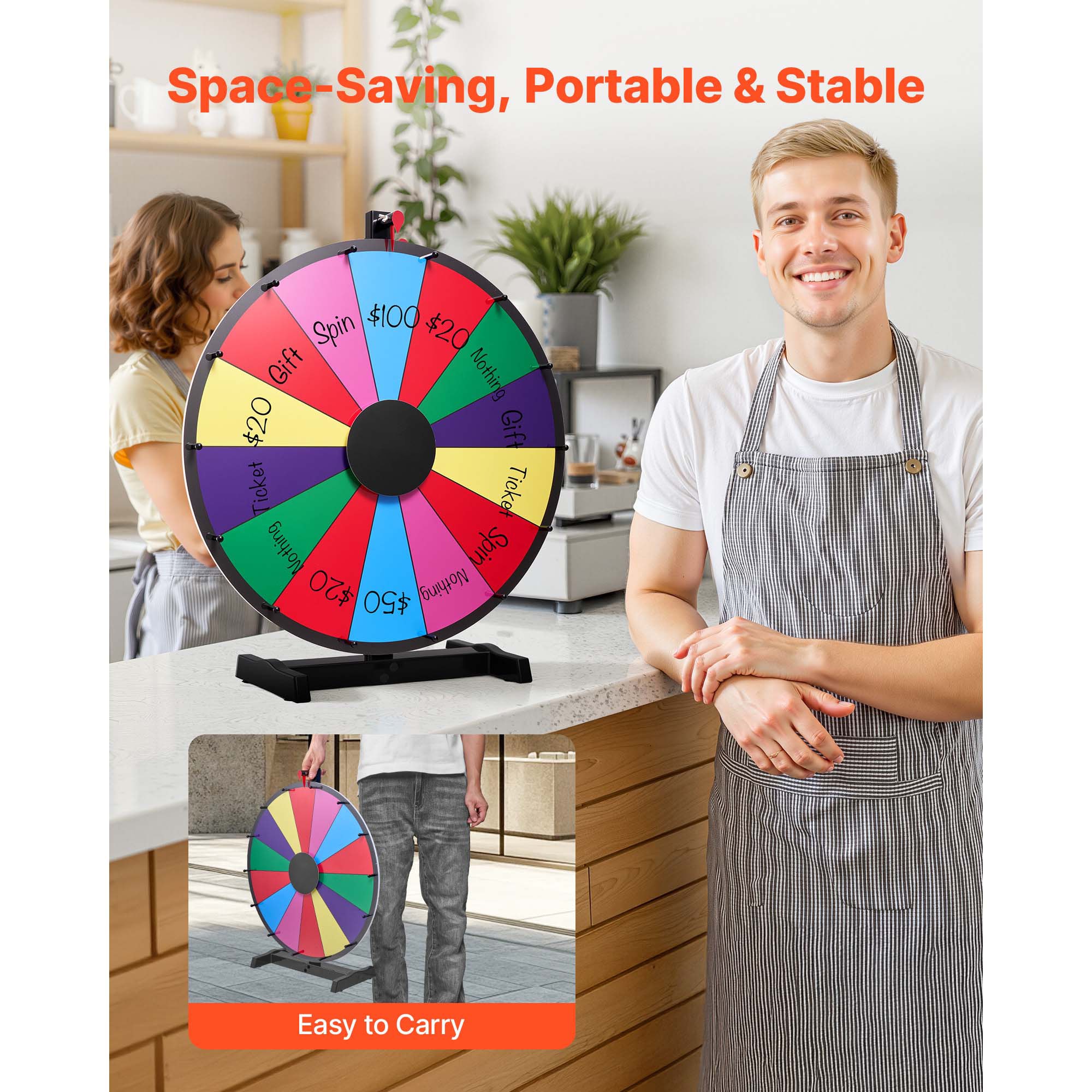 GIVIMO 24 in Spinning Prize Wheel with Stand 14-Slot Tabletop Win ...