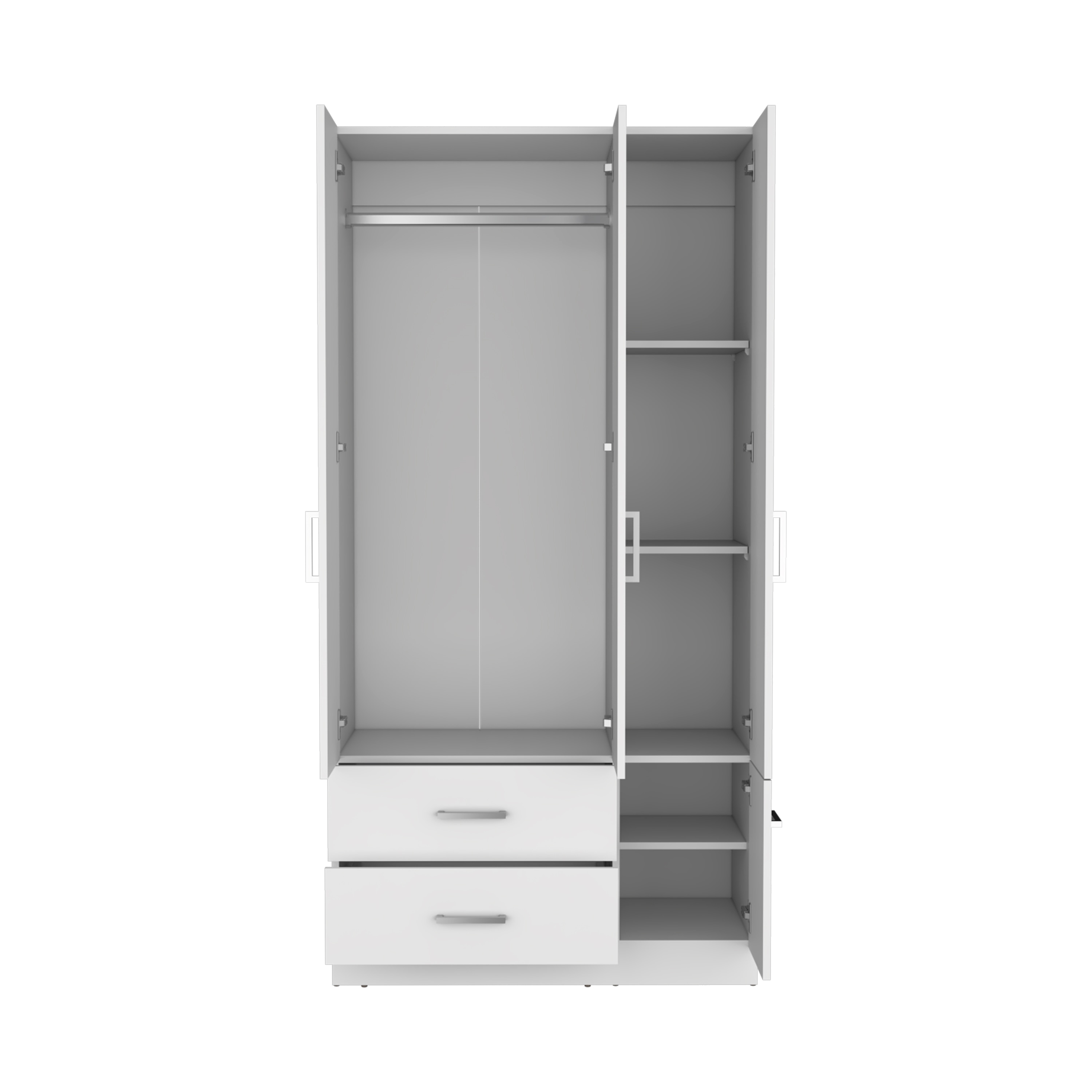 LUXEYARD White 71 H Armoire Wardrobe 4 Doors Hanging Rod 3 Cabinets 6 ...