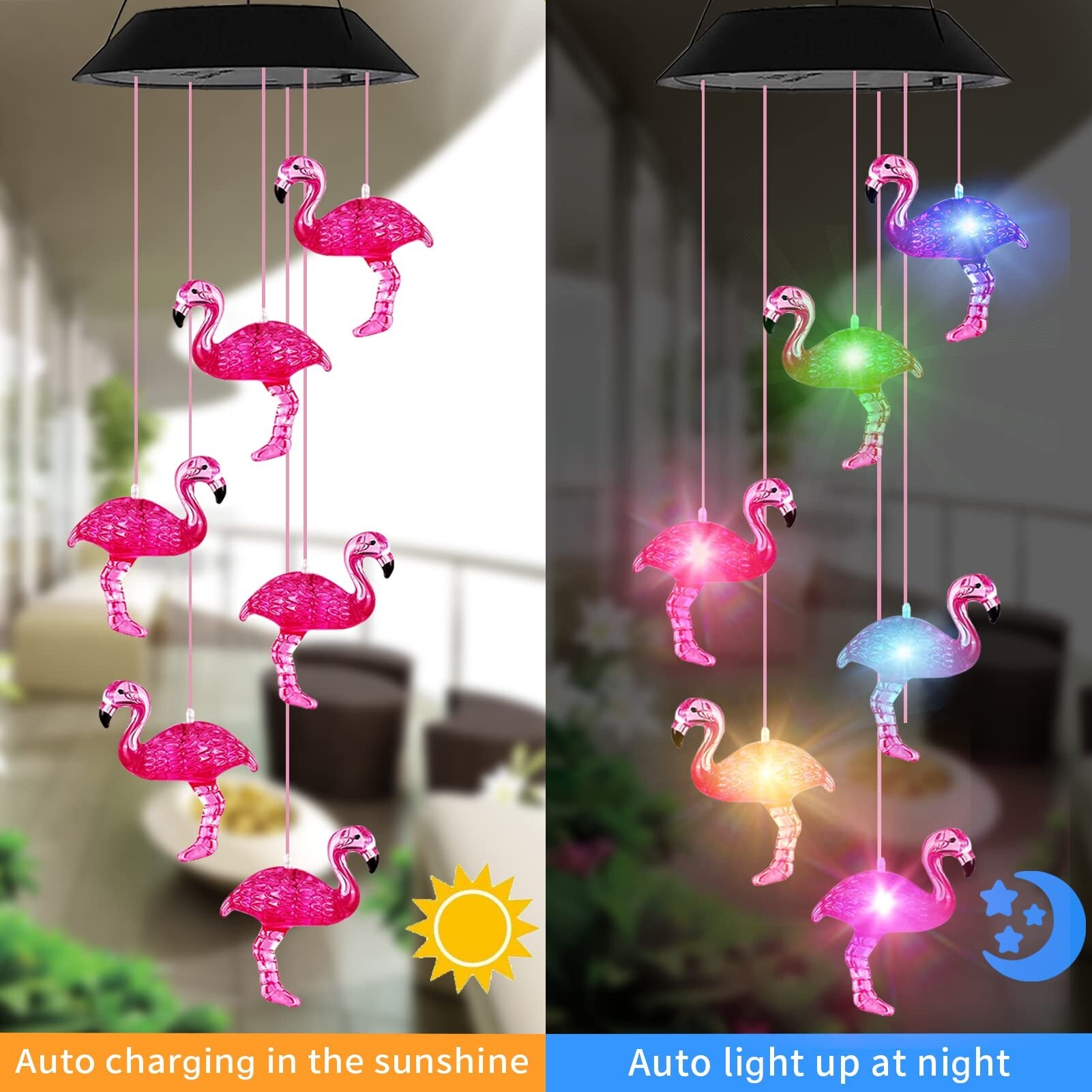 ITOPFOX Solar Flamingo Wind Chimes Outdoor Garden Decor Waterproof ...