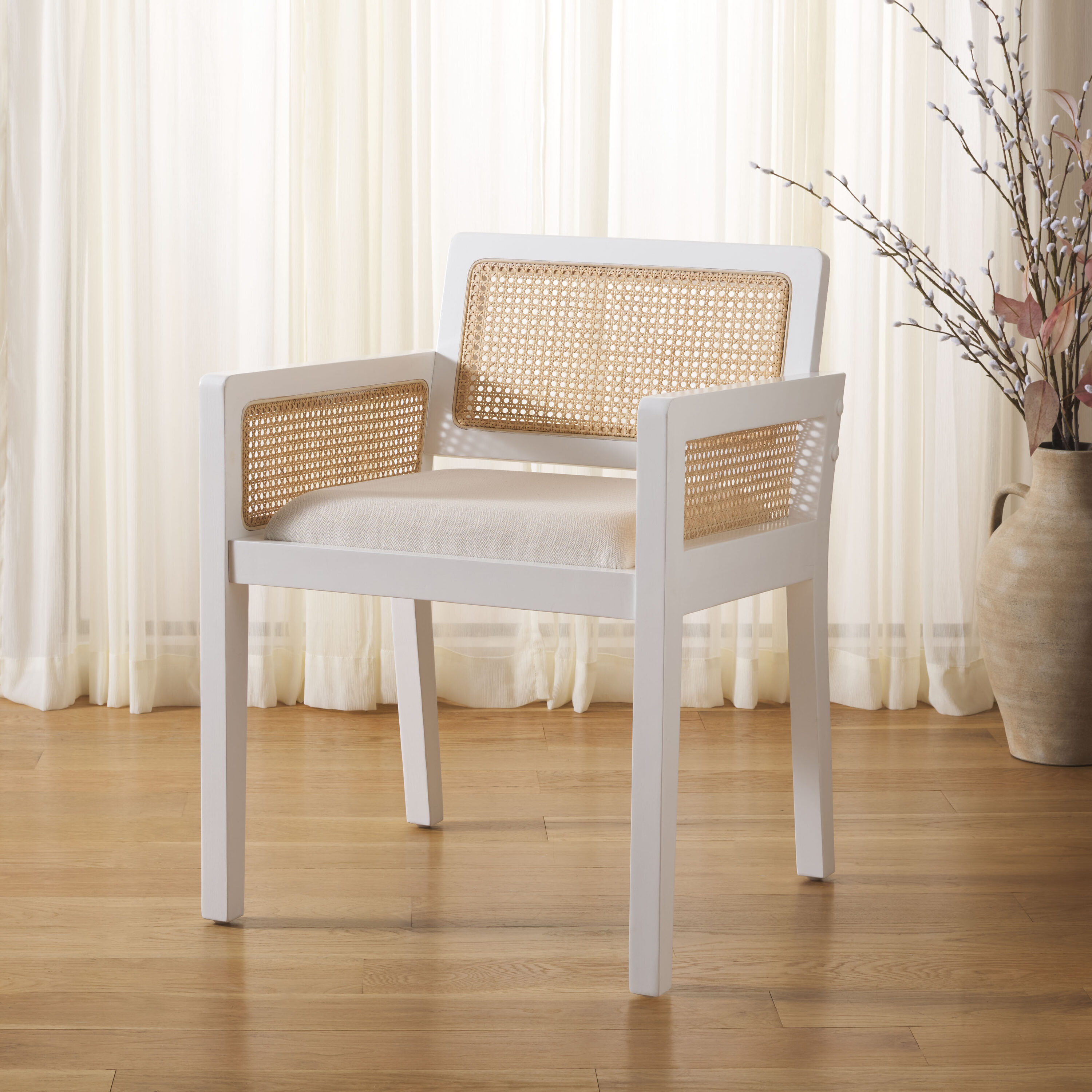 Safavieh Coastal Polyester Upholstered Dining Arm Chair Wood Frame in the Dining Chairs department at Lowes