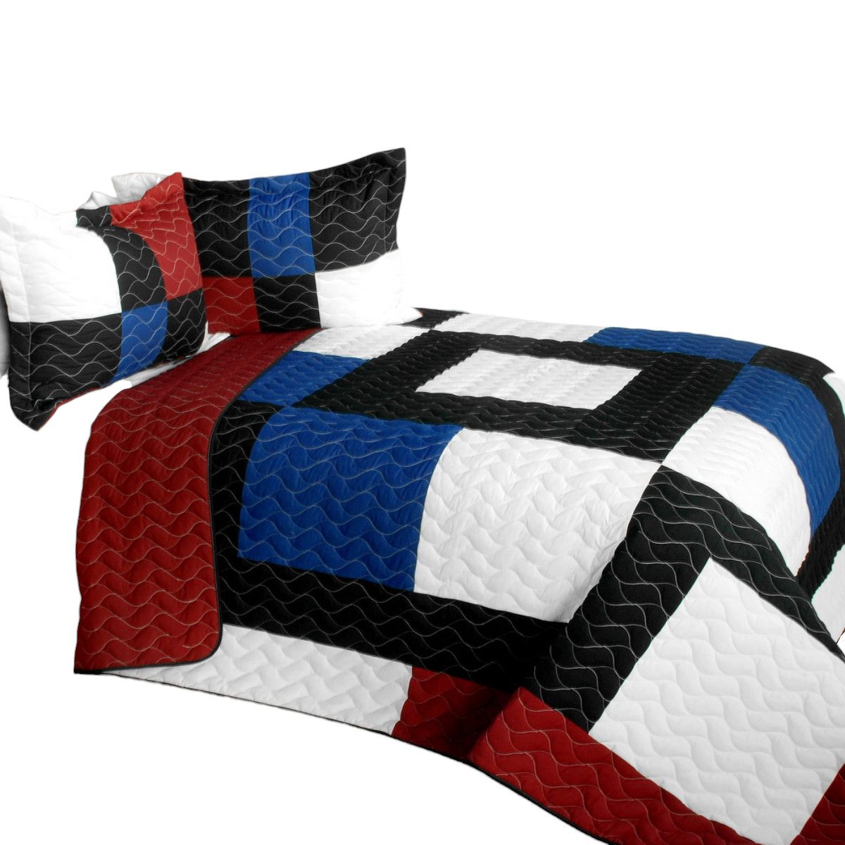 Slickblue 3 Piece Yellow/Blue TC Fabric Quilt Set Full/Queen Patchwork ...