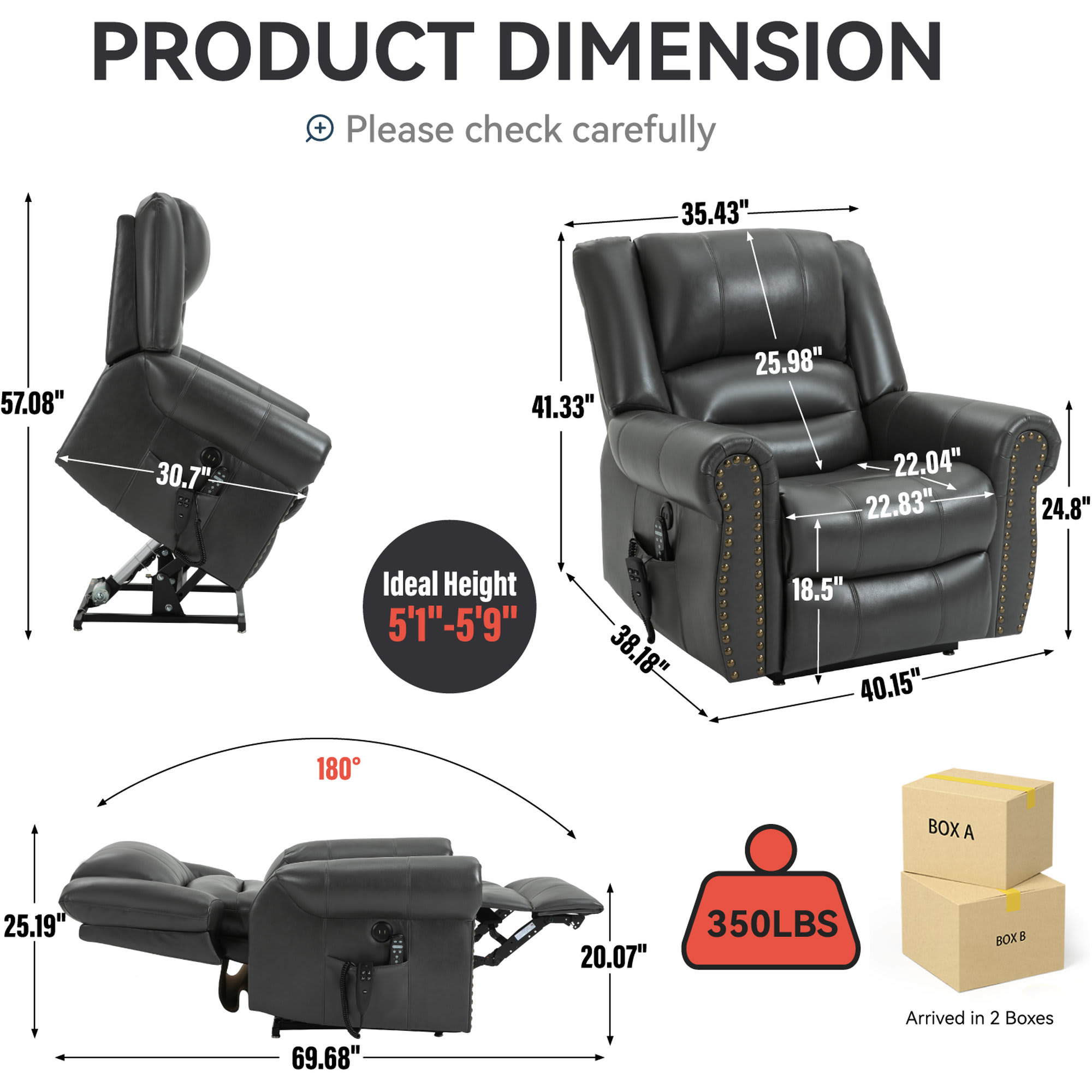 Etokfoks Power Lift Recliner Chair Dual Motor Infinite Position 350 lb ...