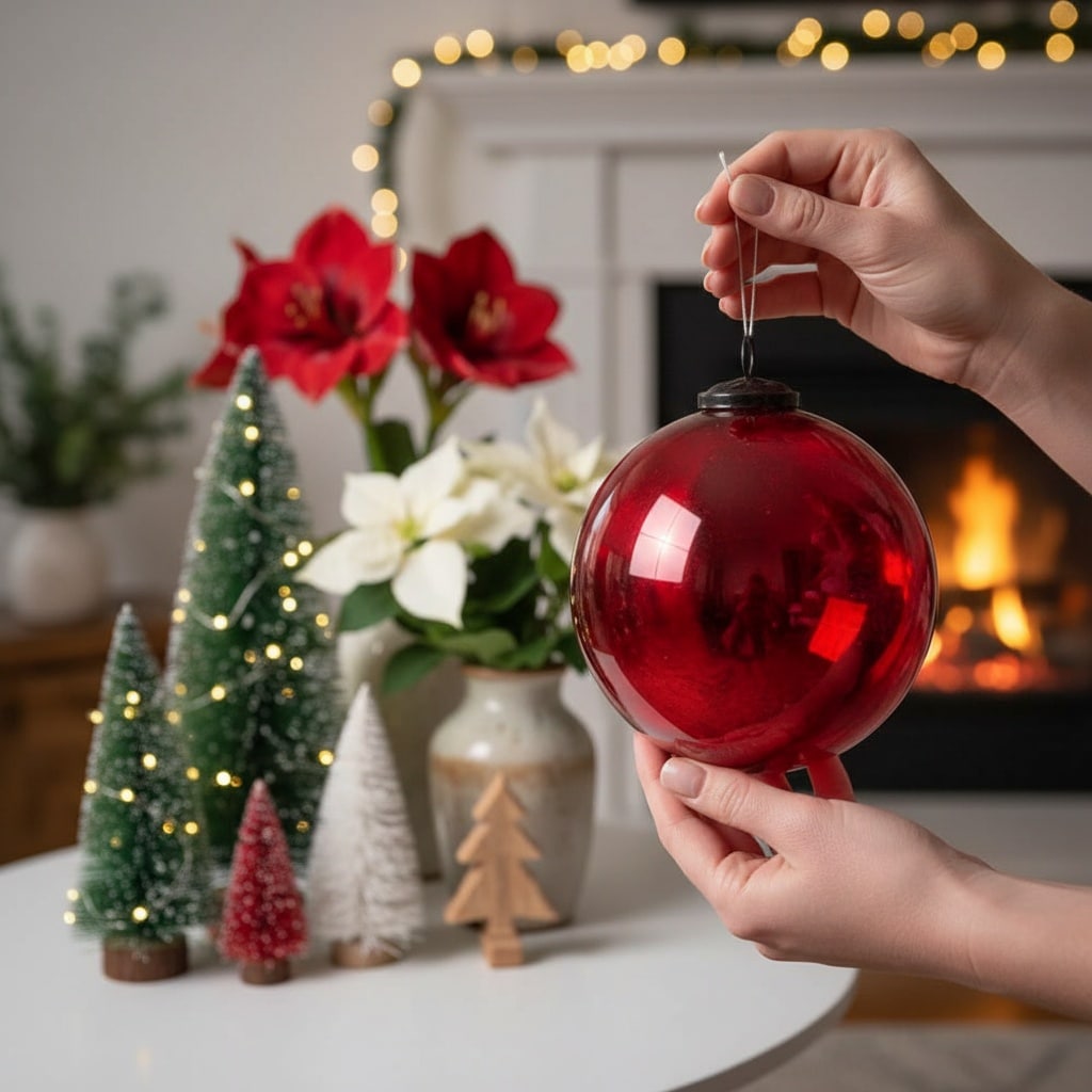 Zyerch 3 Pack 6 Inch Red Mercury Glass Christmas Ornaments Antiqued ...