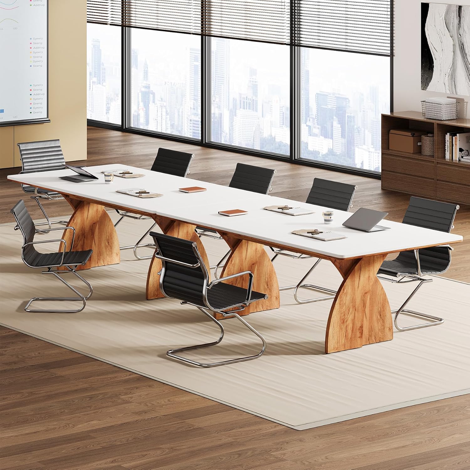 Tribesigns White and Brown 6 person Rectangular Conference Table 63 W x ...