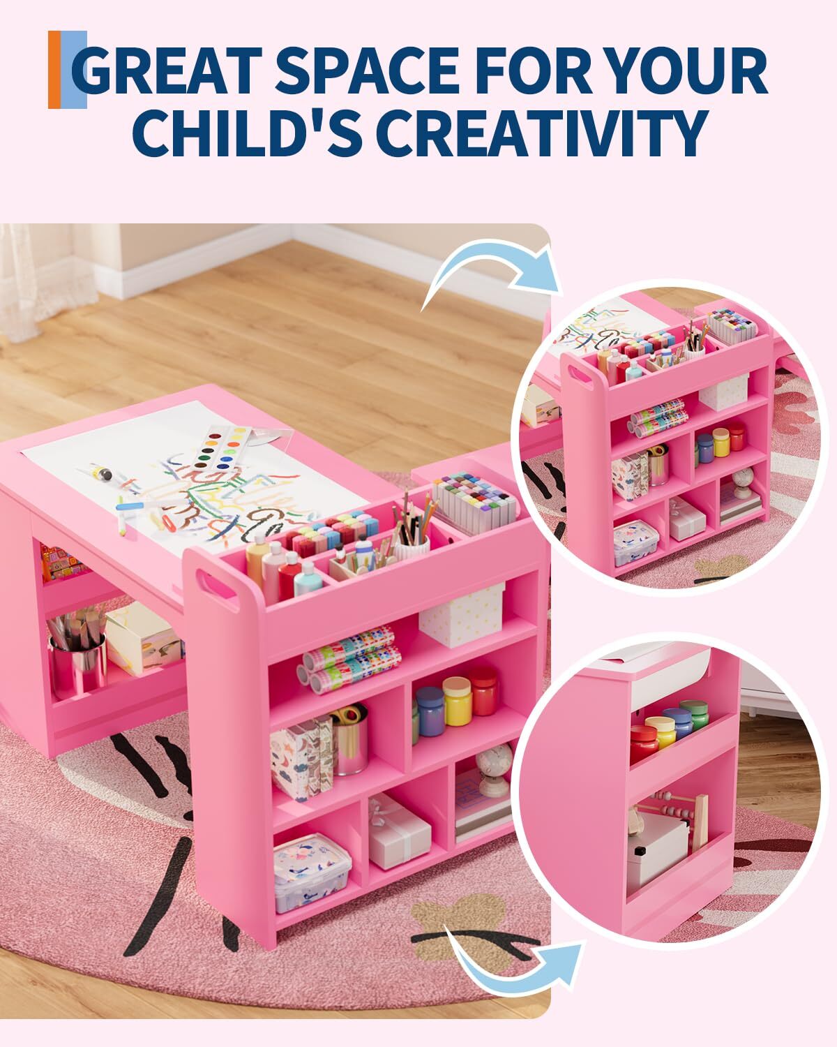 GarveeLife Kids Art Table and Chair Set Children Wooden Craft Table ...