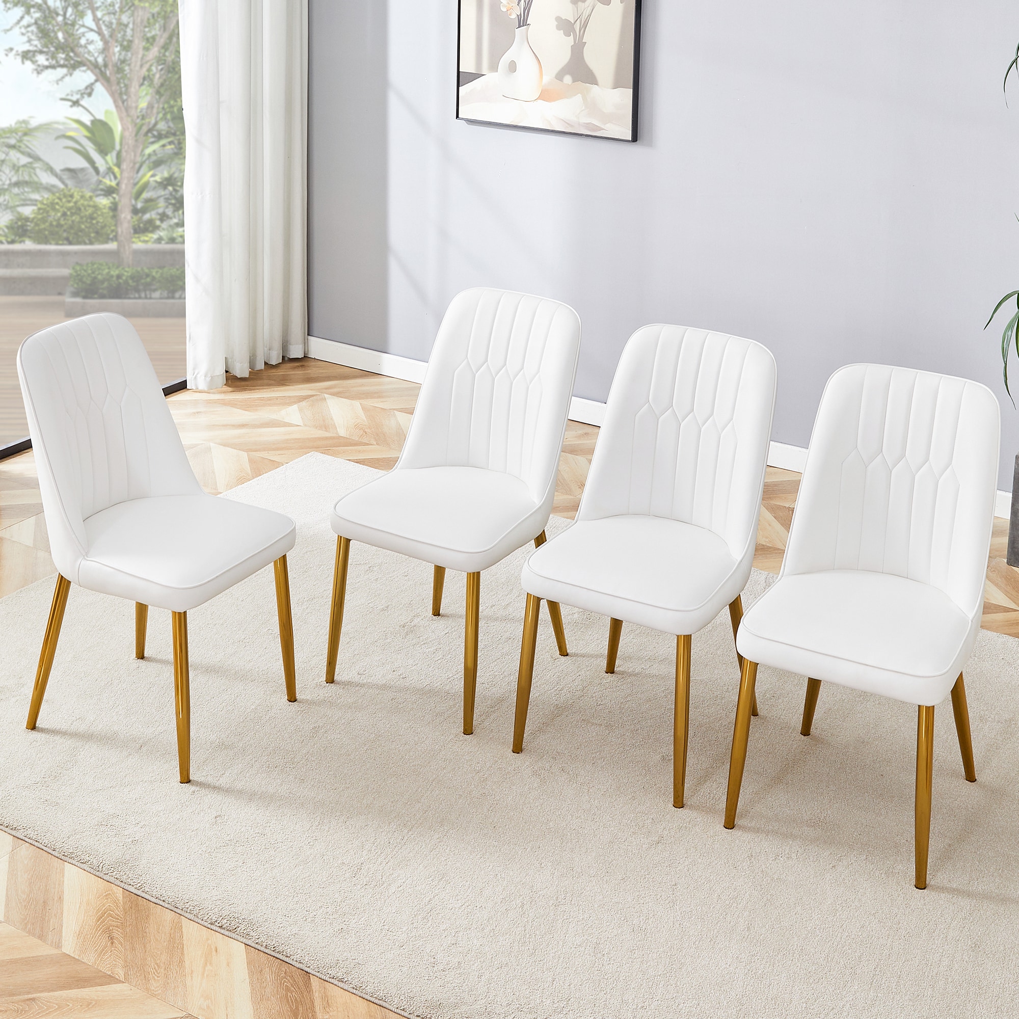 Blisstyle 4 Modern Dining Chairs Sleek Pu Leather Backrest and Gold ...